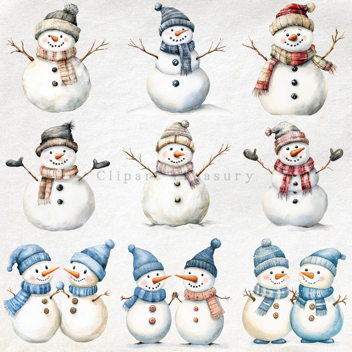 Watercolor Snowmen Clipart Set – Winter Holiday Illustrations (digital ...