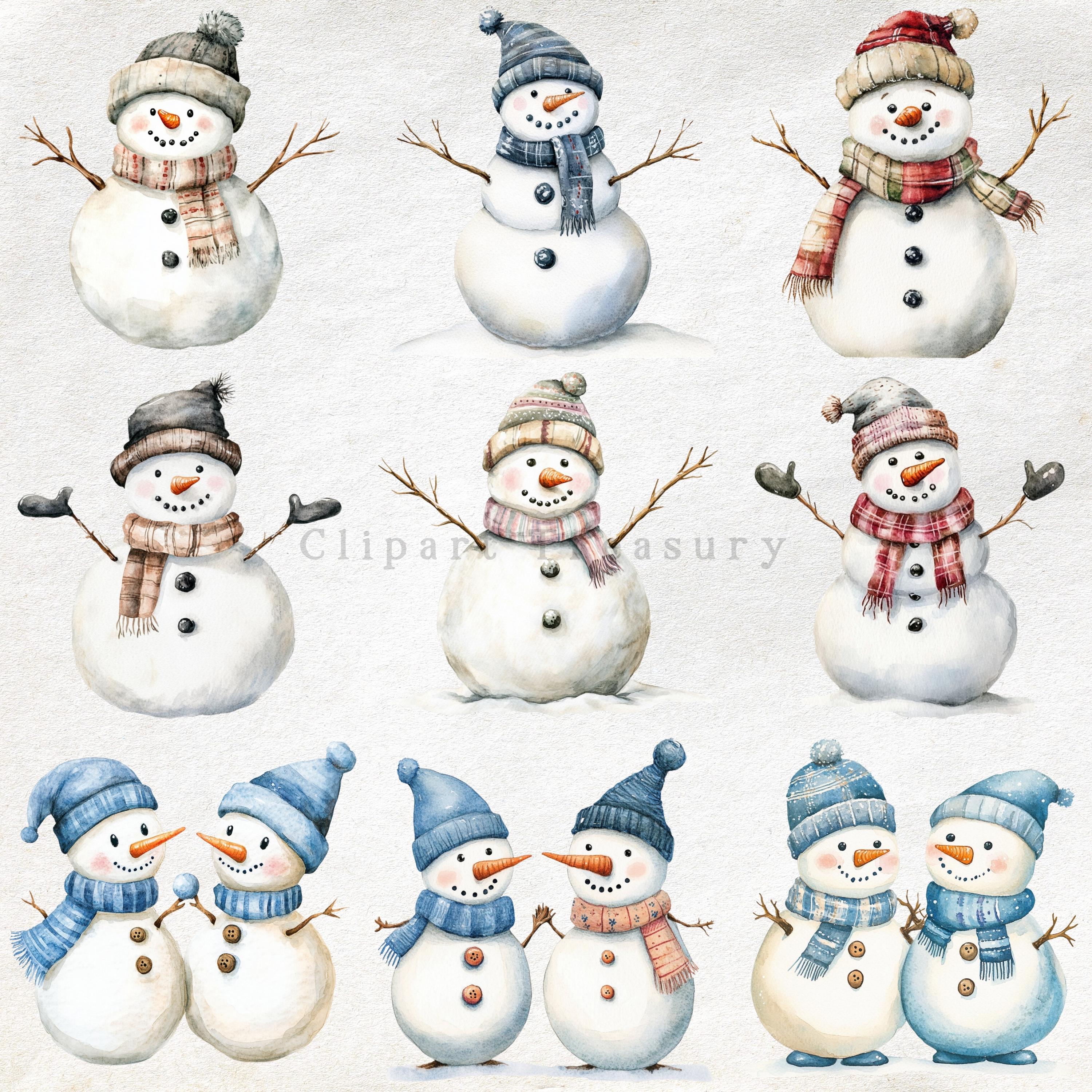 Watercolor Snowmen Clipart Set – Winter Holiday Illustrations (digital ...