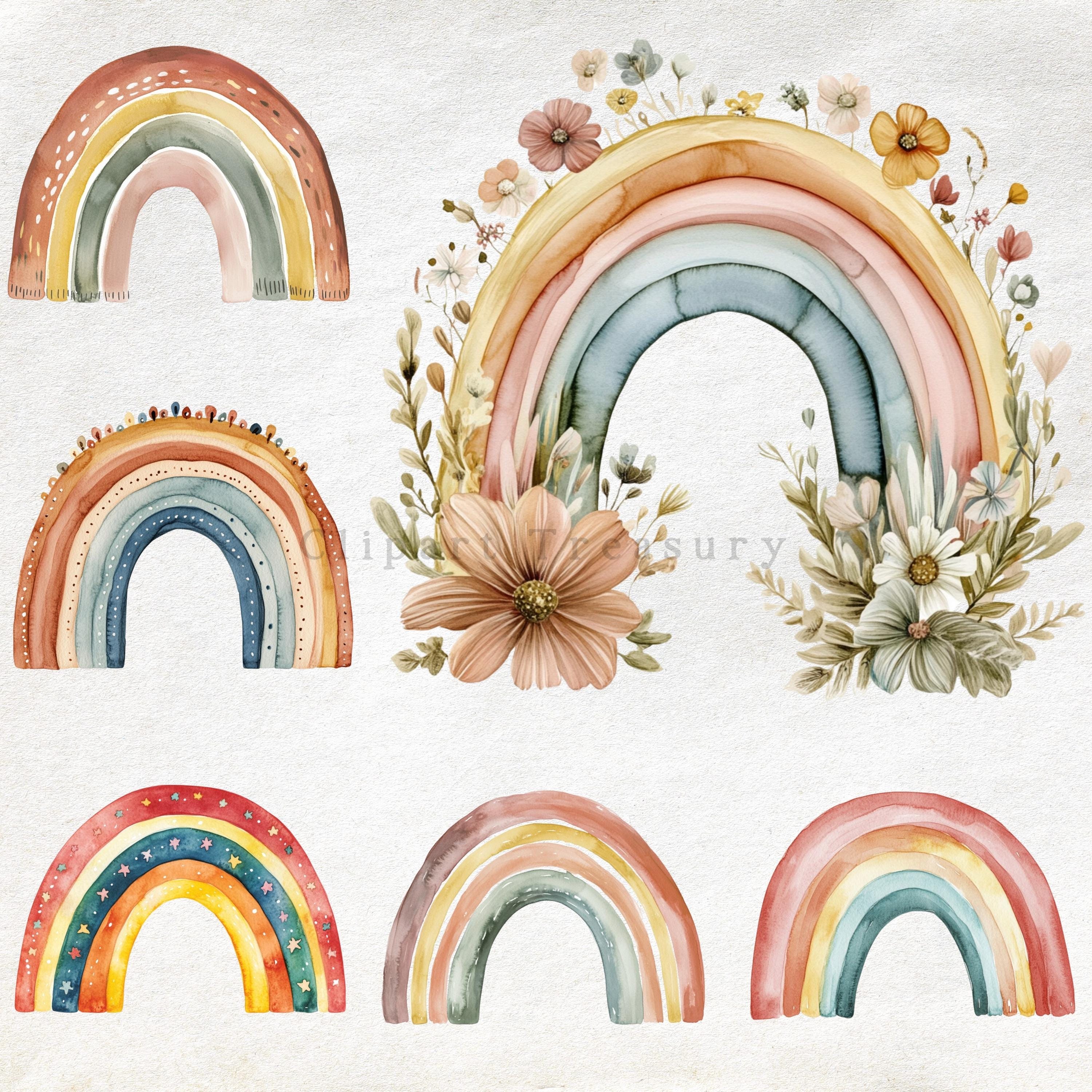 Boho Rainbows - 12 Watercolor Clipart Set, Nursery Clipart, Cute ...