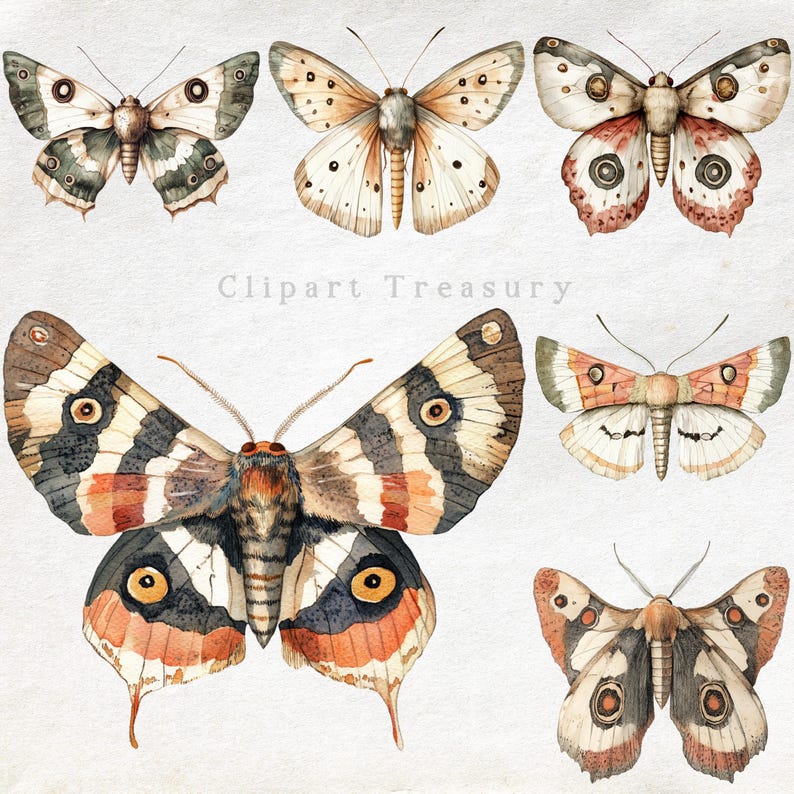 Moths - 15 Watercolor Clipart Set, Mystical Moth Clipart, Watercolor ...
