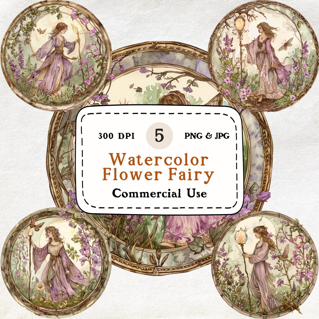 Flower Fairy - 5 Watercolor Clipart Set, Fairy Clipart, Watercolor ...