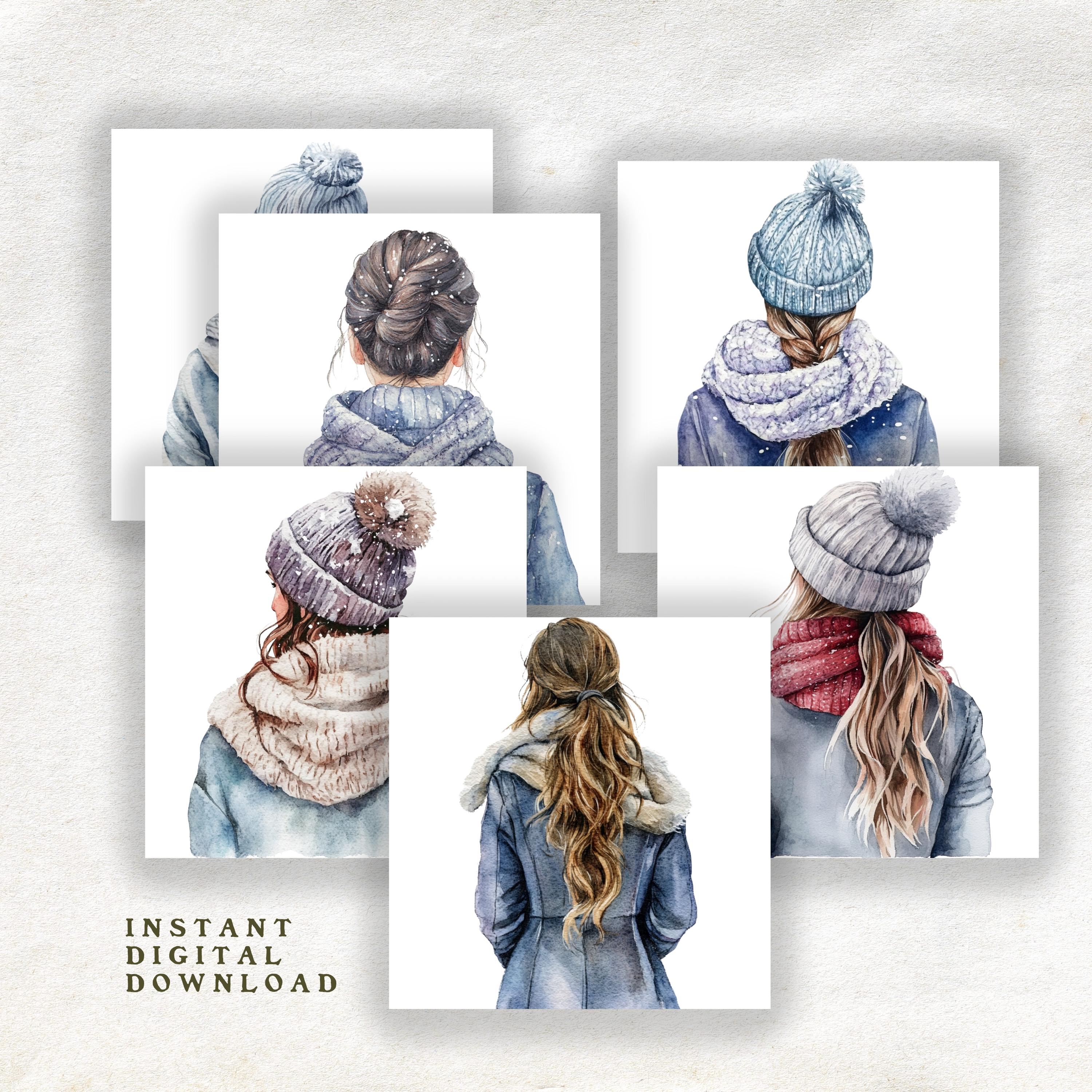 Watercolor Winter Girls Clipart – Back View, Commercial Use (digital ...