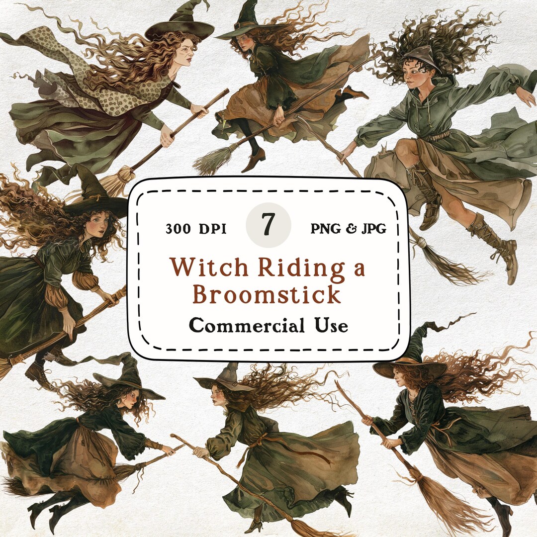 Flying Witches Watercolor Clipart Set – Mystic Witchcraft (digital ...