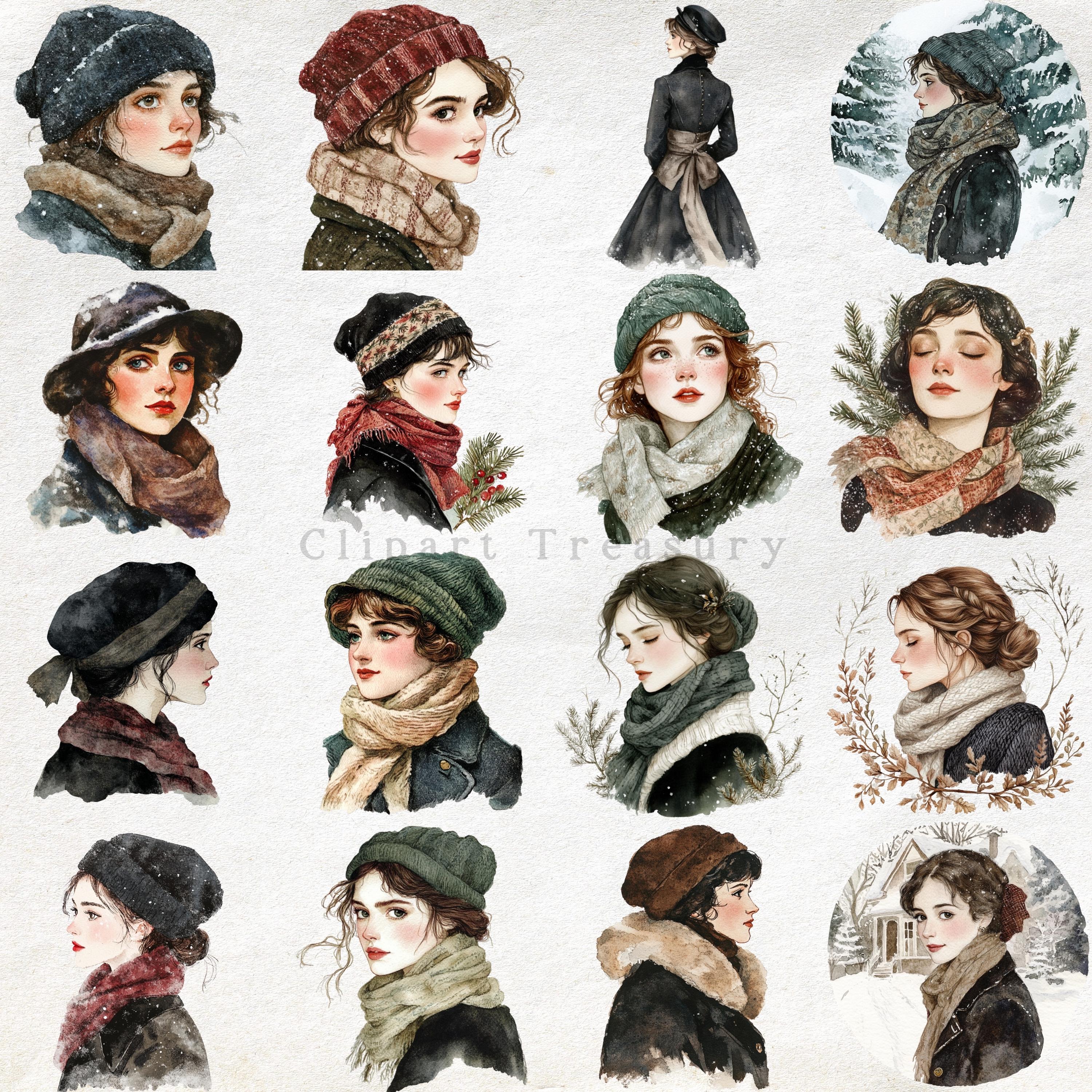 Winter Girl - 20 Watercolor Clipart Set, Women Clipart, Winter ...