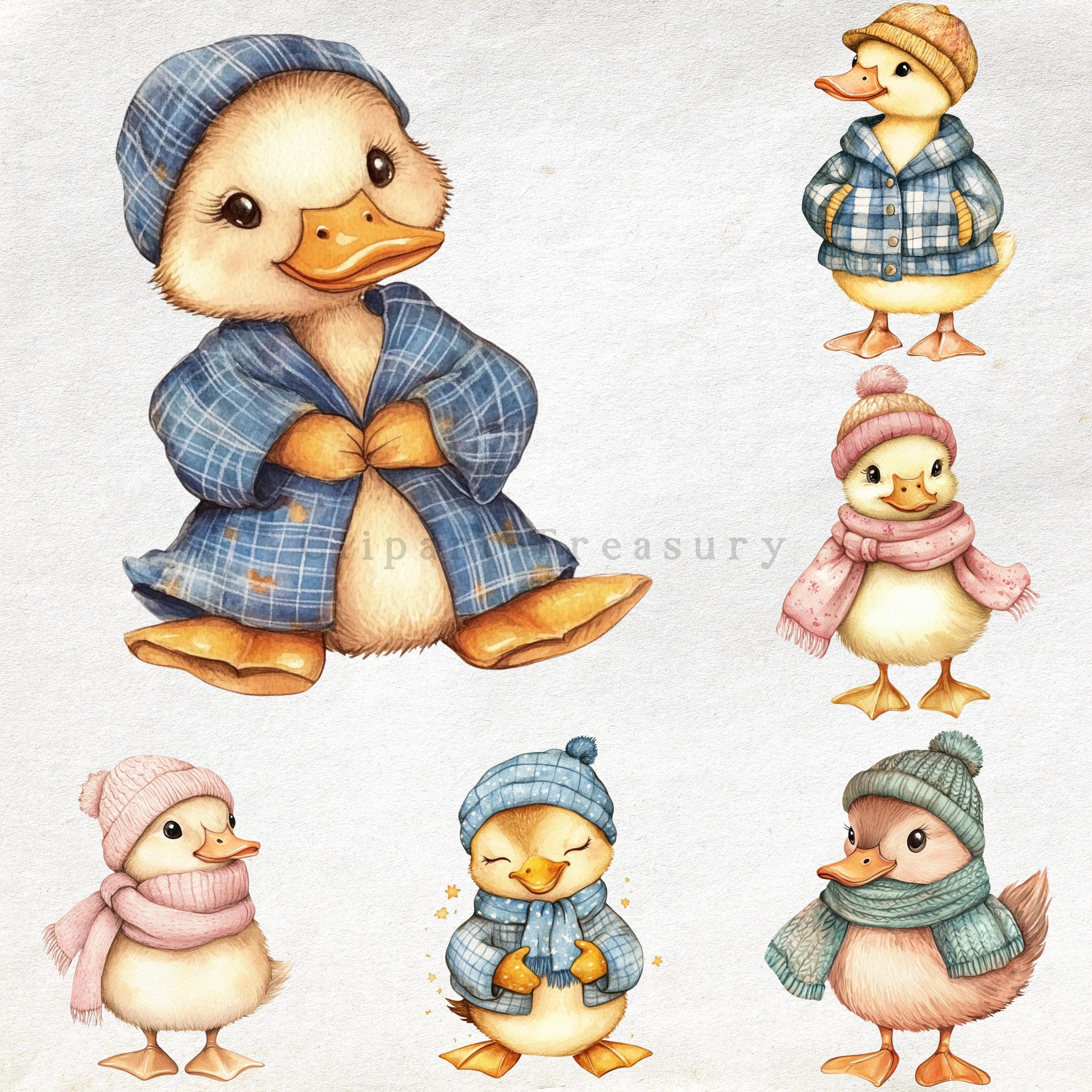 Cute Ducks - 10 Watercolor Clipart Set, Cute Duck Clip Art, Animal ...