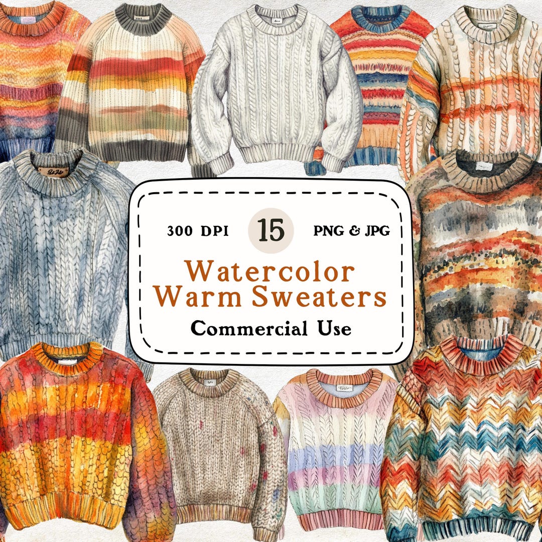 Cozy Sweaters - 15 Watercolor Clipart Set, Warm Autumn Illustrations ...