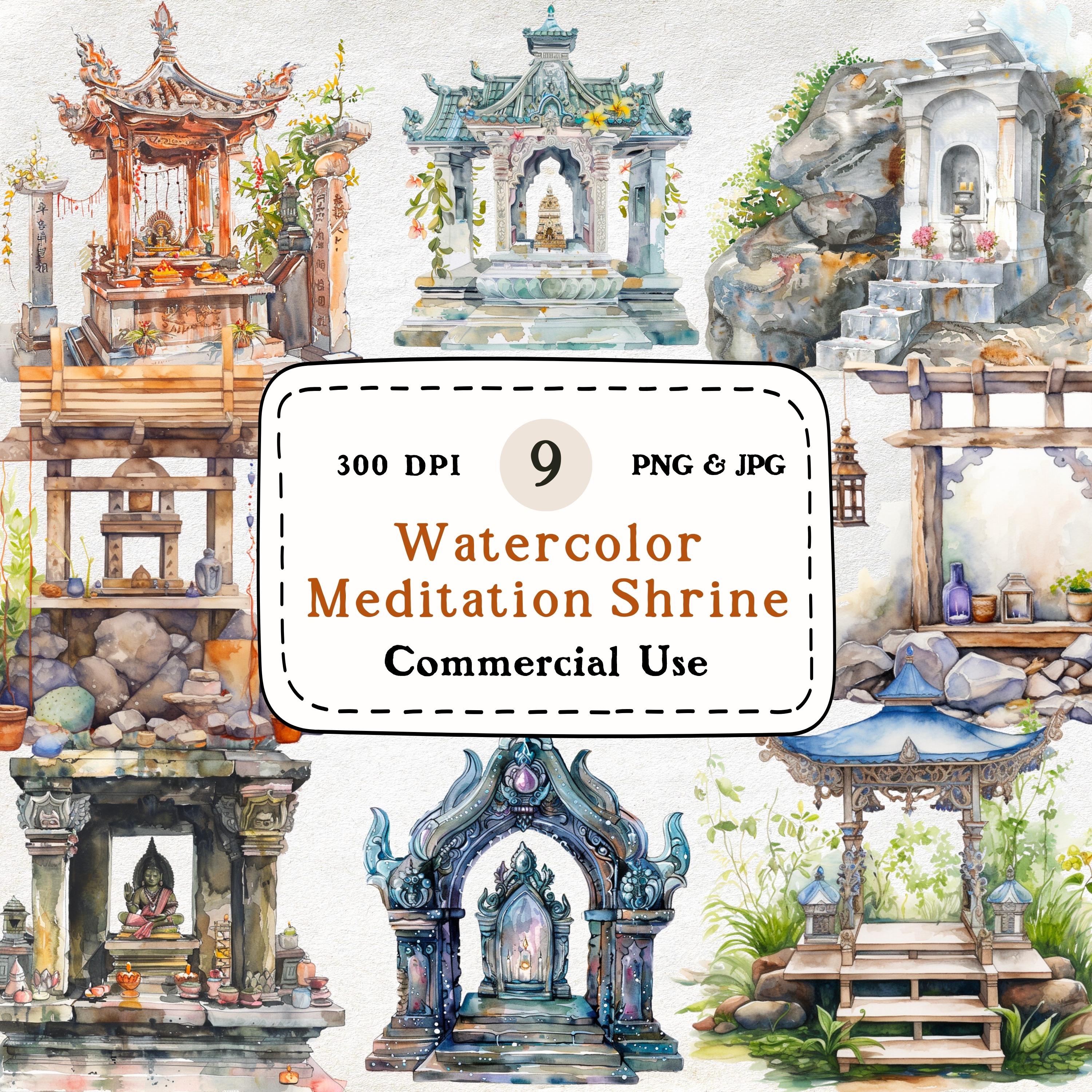 Meditation Shrines - 9 Watercolor Clipart Set, Altar Clipart, Spiritual ...