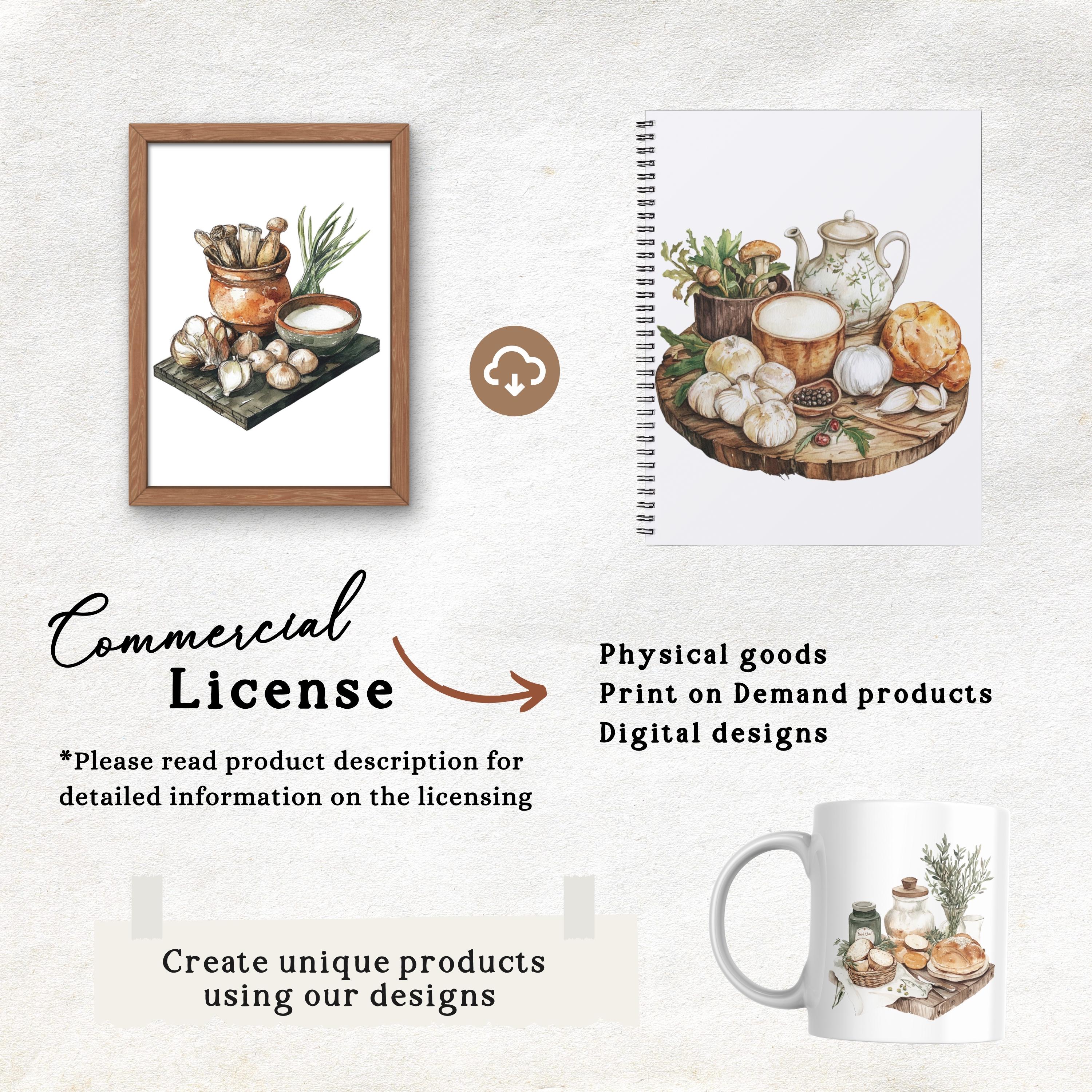 Cottagecore Kitchen - 10 Watercolor Clipart Set, Kitchen Clipart, Food ...