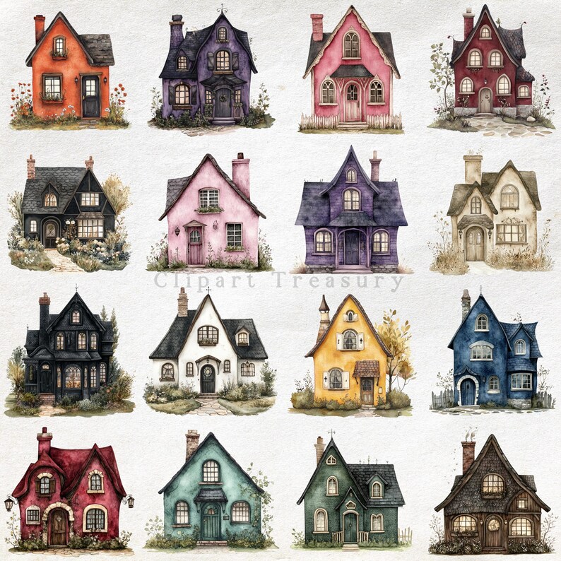 Magical Houses - 50 Watercolor Clipart Set, House Clipart, Medieval ...