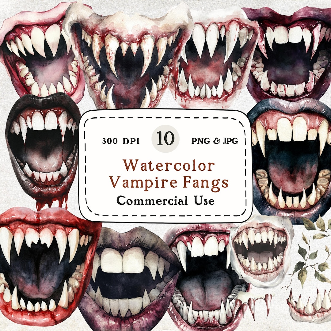 Watercolor Vampire Fangs Clipart, Gothic Horror Teeth (PNG JPG) - Etsy
