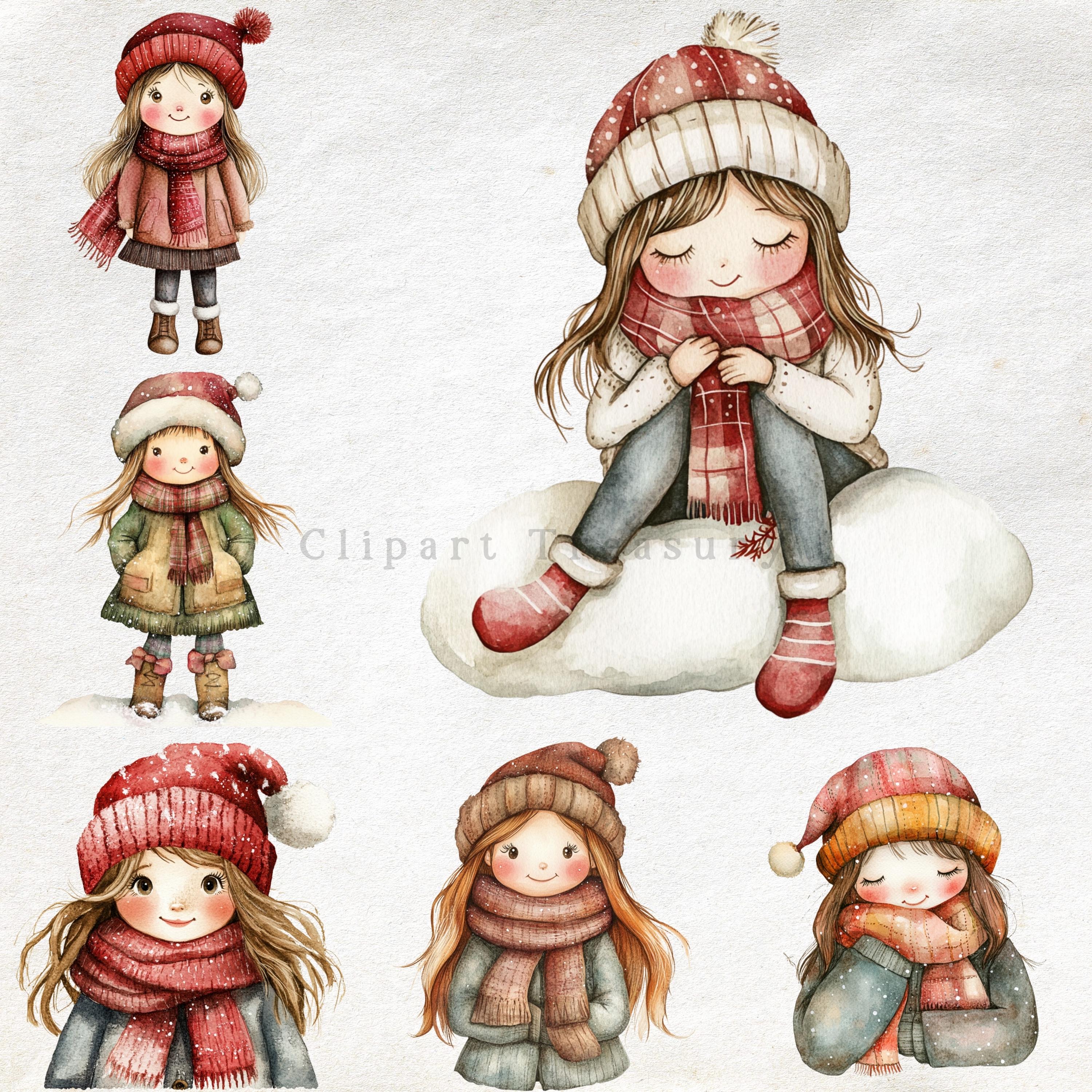 Watercolor Winter Girls Clipart – Cozy Kids Art (digital Download) - Etsy
