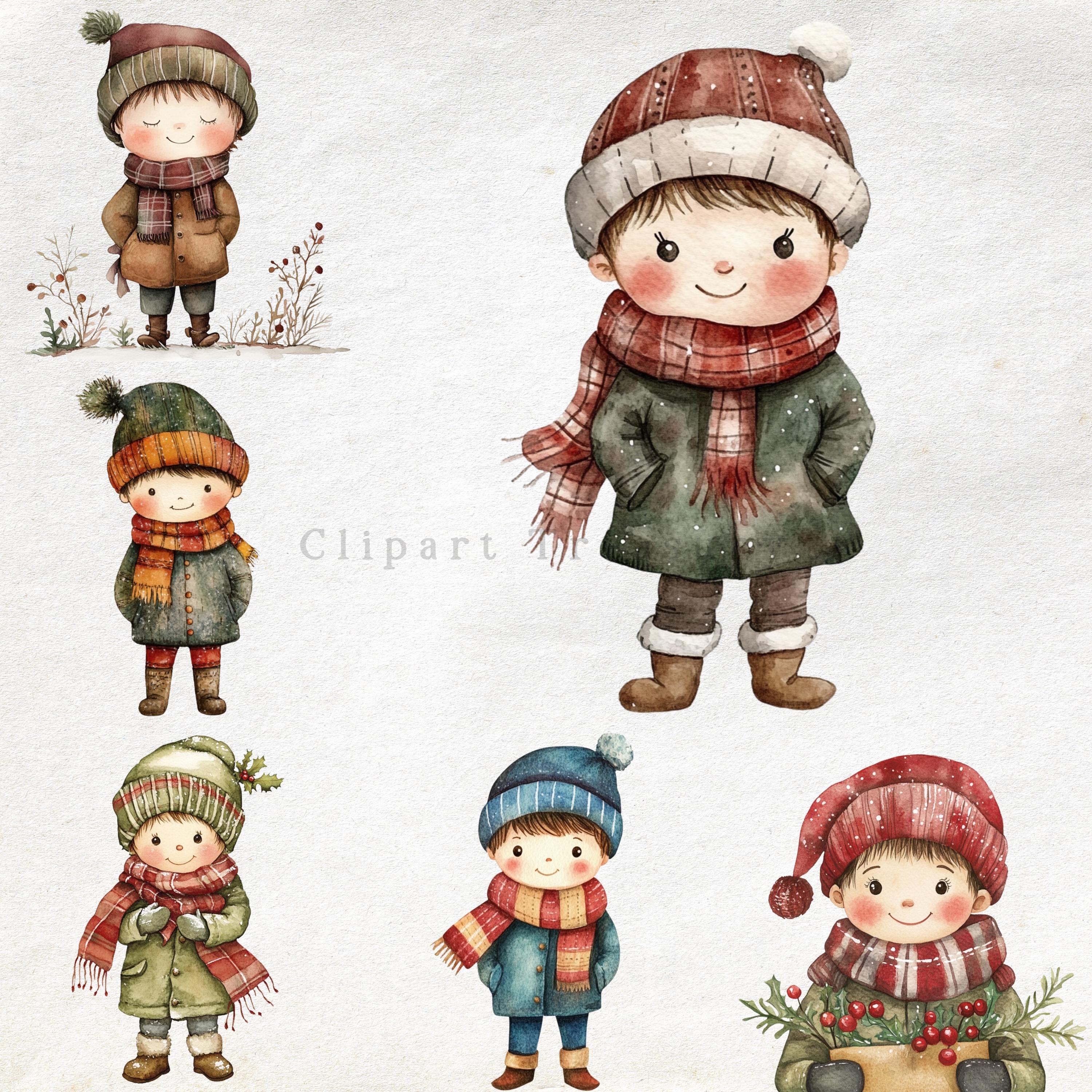 Watercolor Winter Boys Clipart Set – Cozy Kids Art (digital Download ...