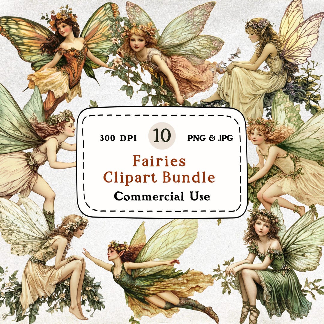 Cute Fairies - 10 Watercolor Clipart Set, Fairy Clipart, Watercolor ...