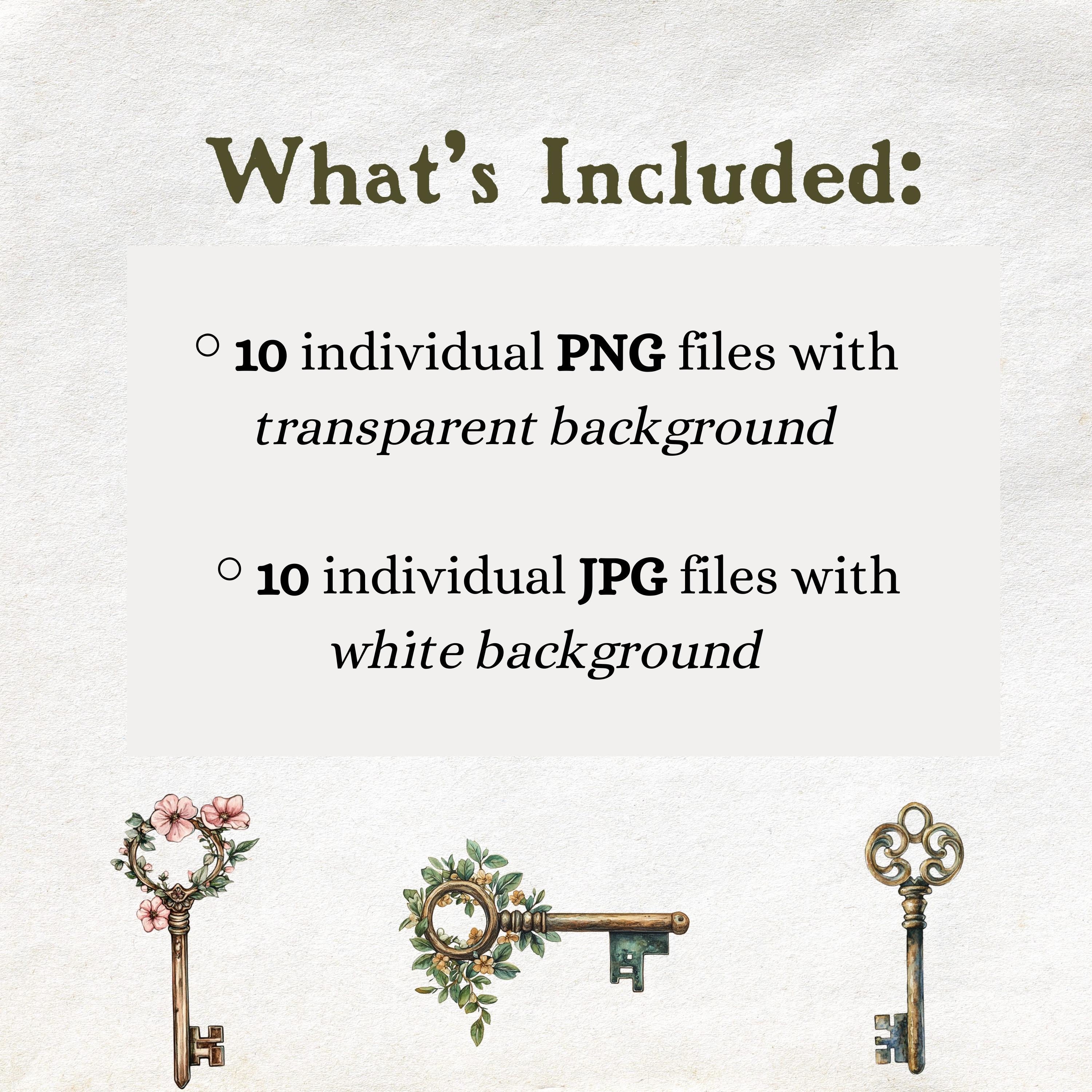 Vintage Keys - 10 Watercolor Clipart Set, Antique Key Illustration ...