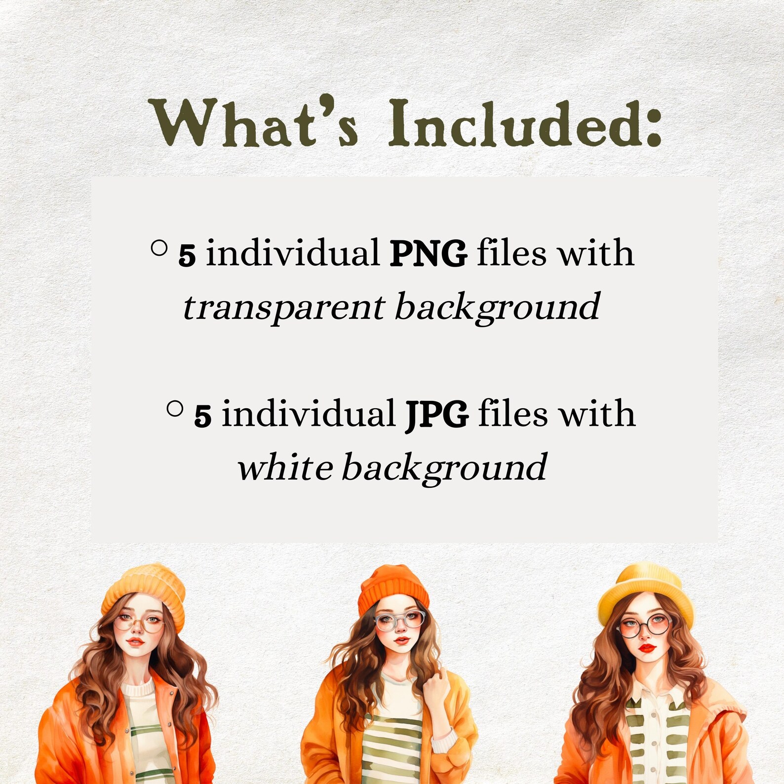 Cute Girl Portrait - 5 Watercolor Clipart Set, Autumn Girl PNG, Fall ...