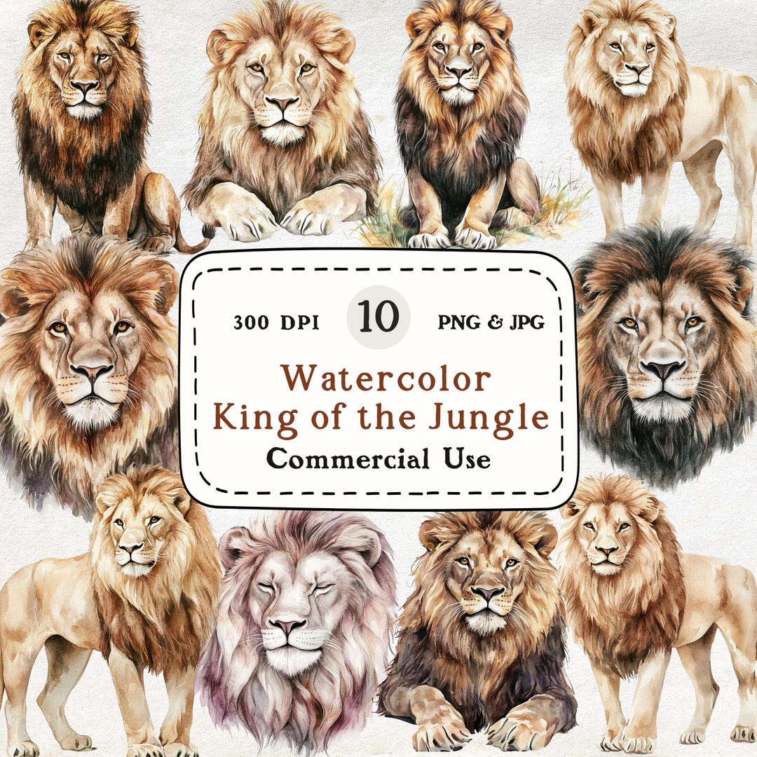 Watercolor Lion Clipart – African Jungle Animals (PNG & JPG) - Etsy