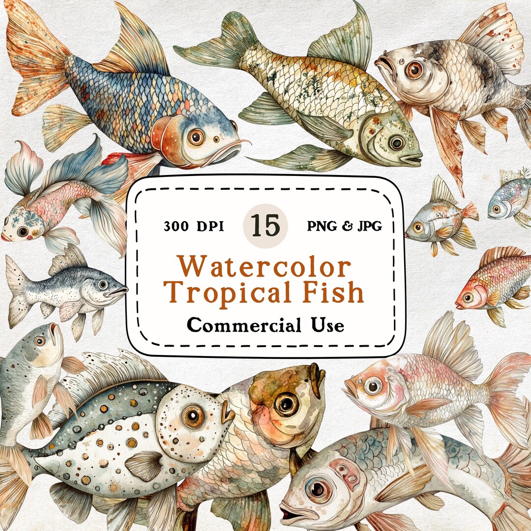 Tropical Fish - 15 Watercolor Clipart Set, Nautical, Ocean Life ...