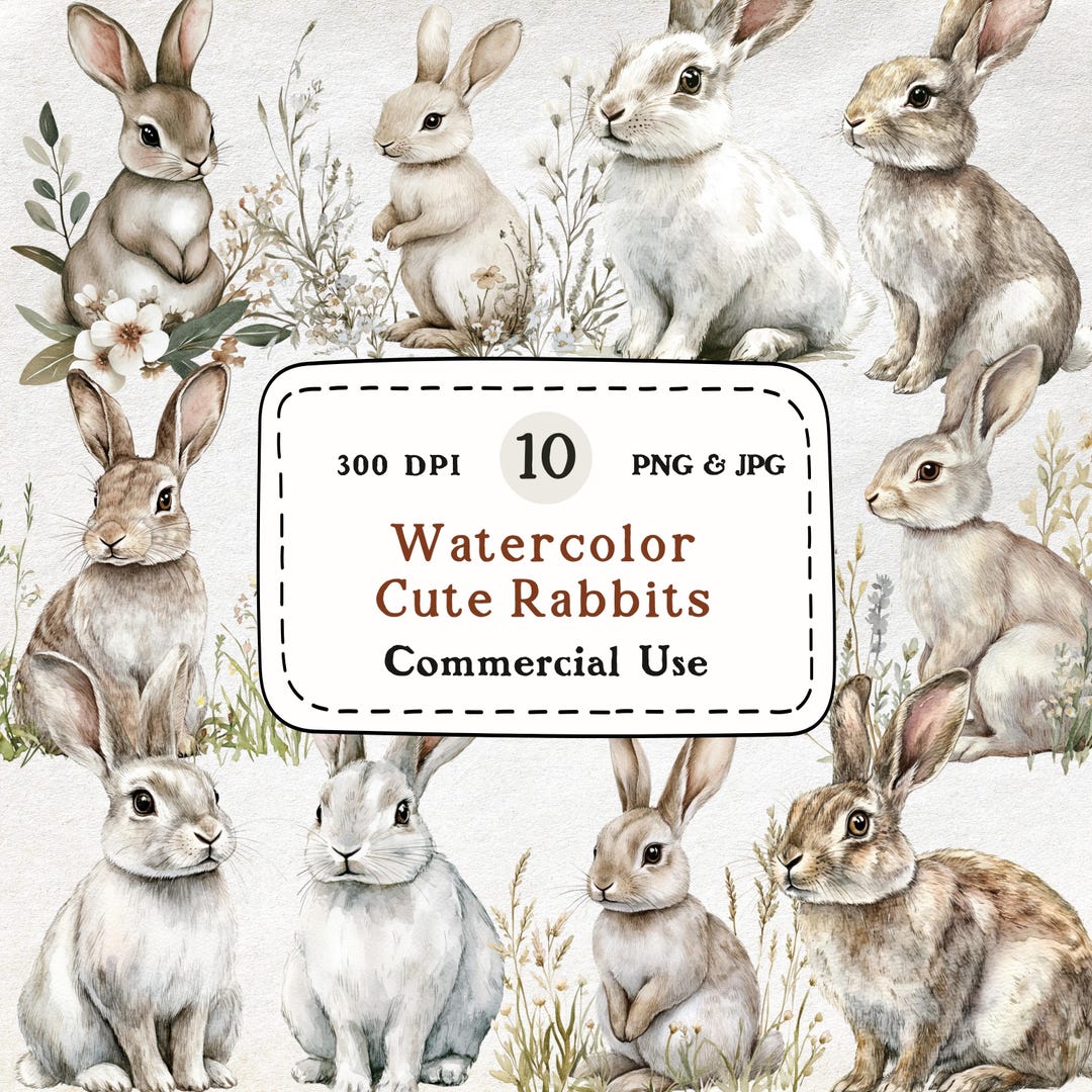 Watercolor Bunny Clipart Bundle, Spring Woodland Art (commercial Use ...