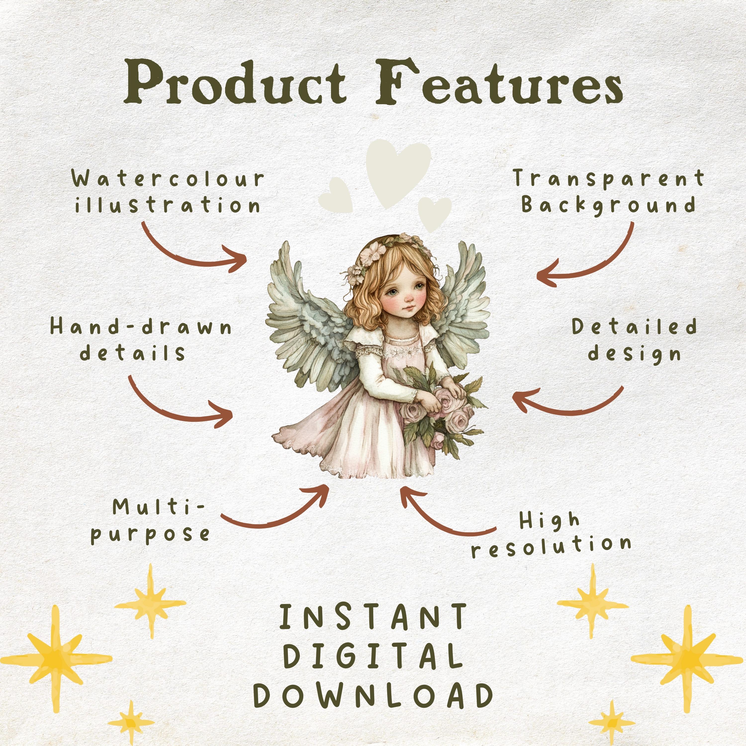 Watercolor Angel Clipart Set – 12 PNG & JPG Illustrations (digital ...