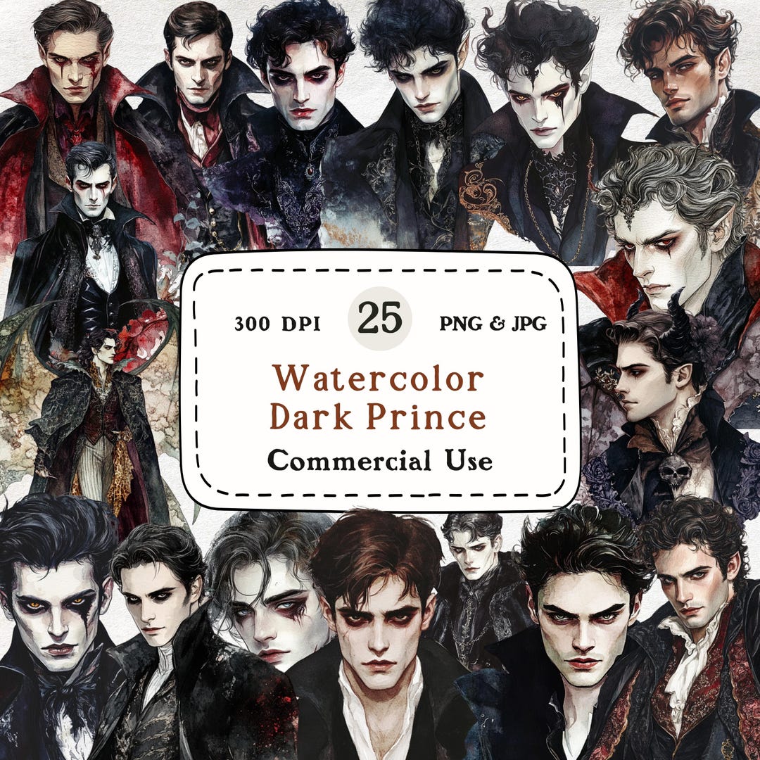 Watercolor Dark Prince Clipart | 25 Gothic Vampire Prince Illustrations ...