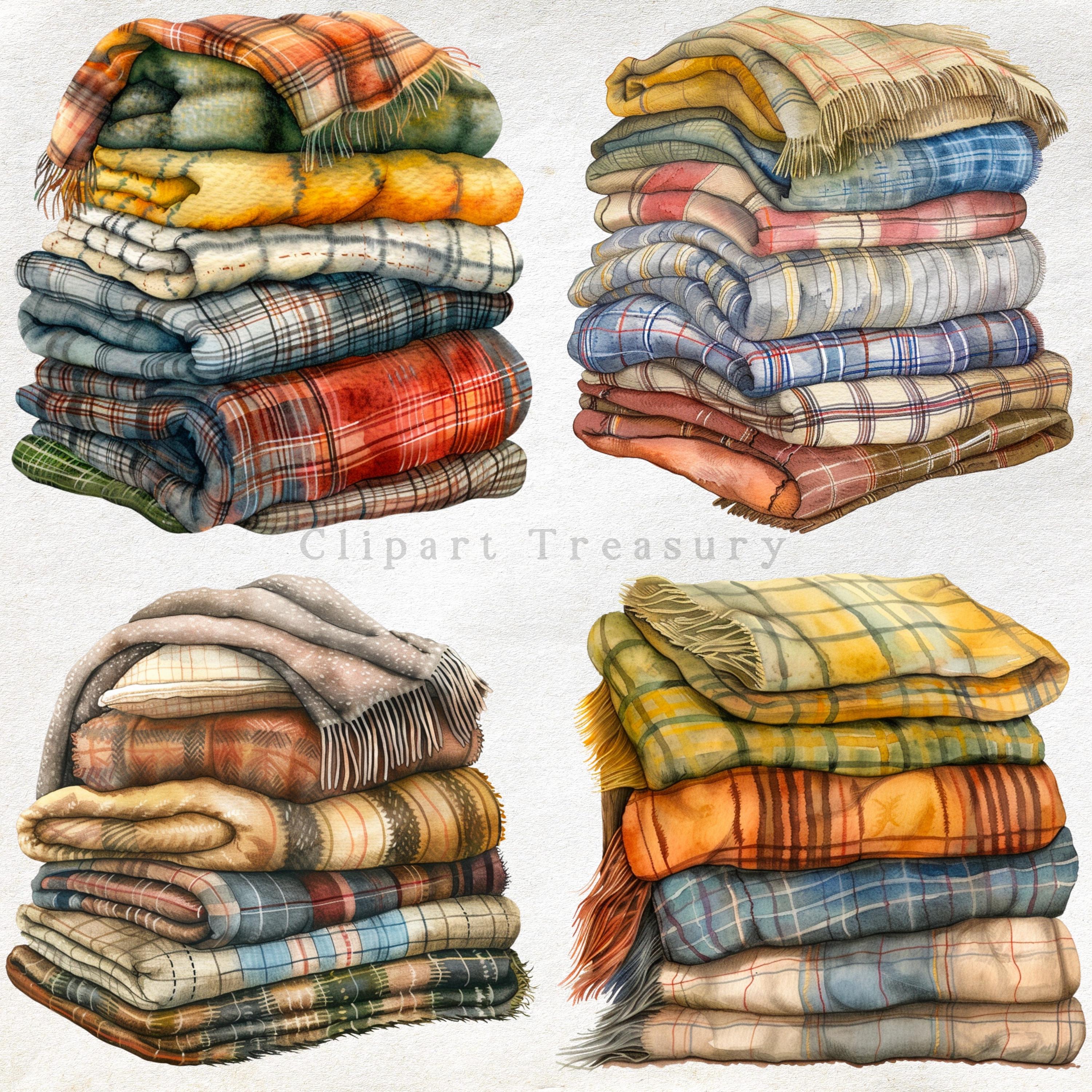 Folded Blankets - 8 Watercolor Clipart Set, Textile Clipart, Stack of ...