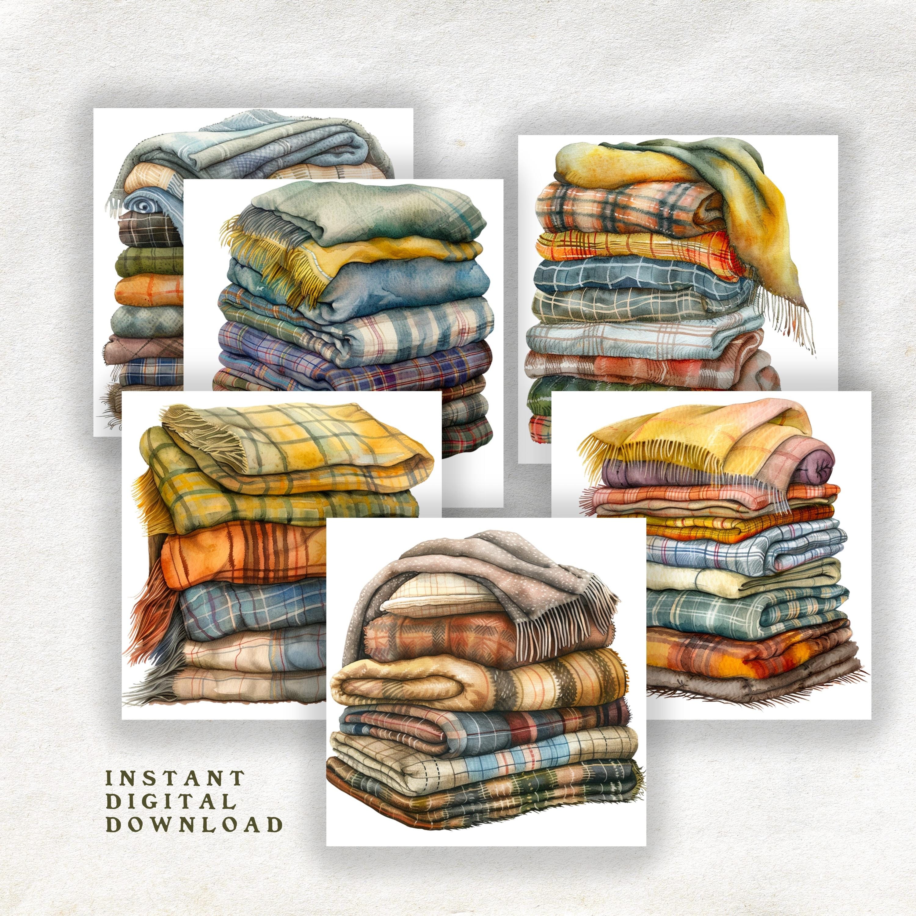 Folded Blankets - 8 Watercolor Clipart Set, Textile Clipart, Stack of ...