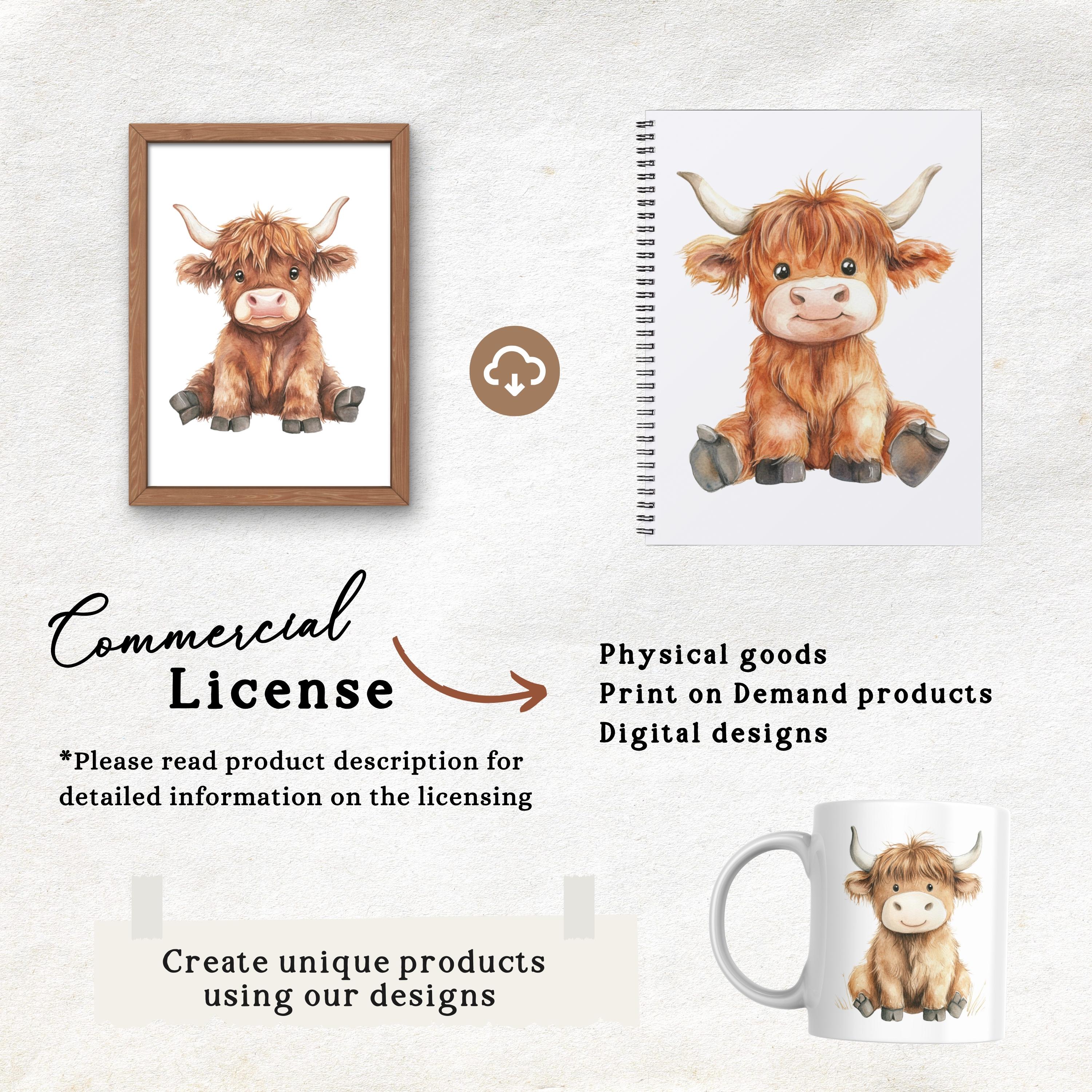 Cute Highland Cows 8 Watercolor Clipart Set, Cow Clipart, Cute Animal ...