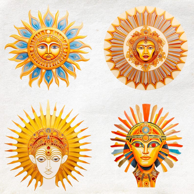 Watercolor Sun Deities Clipart – 10 Solar Gods Illustrations (digital ...