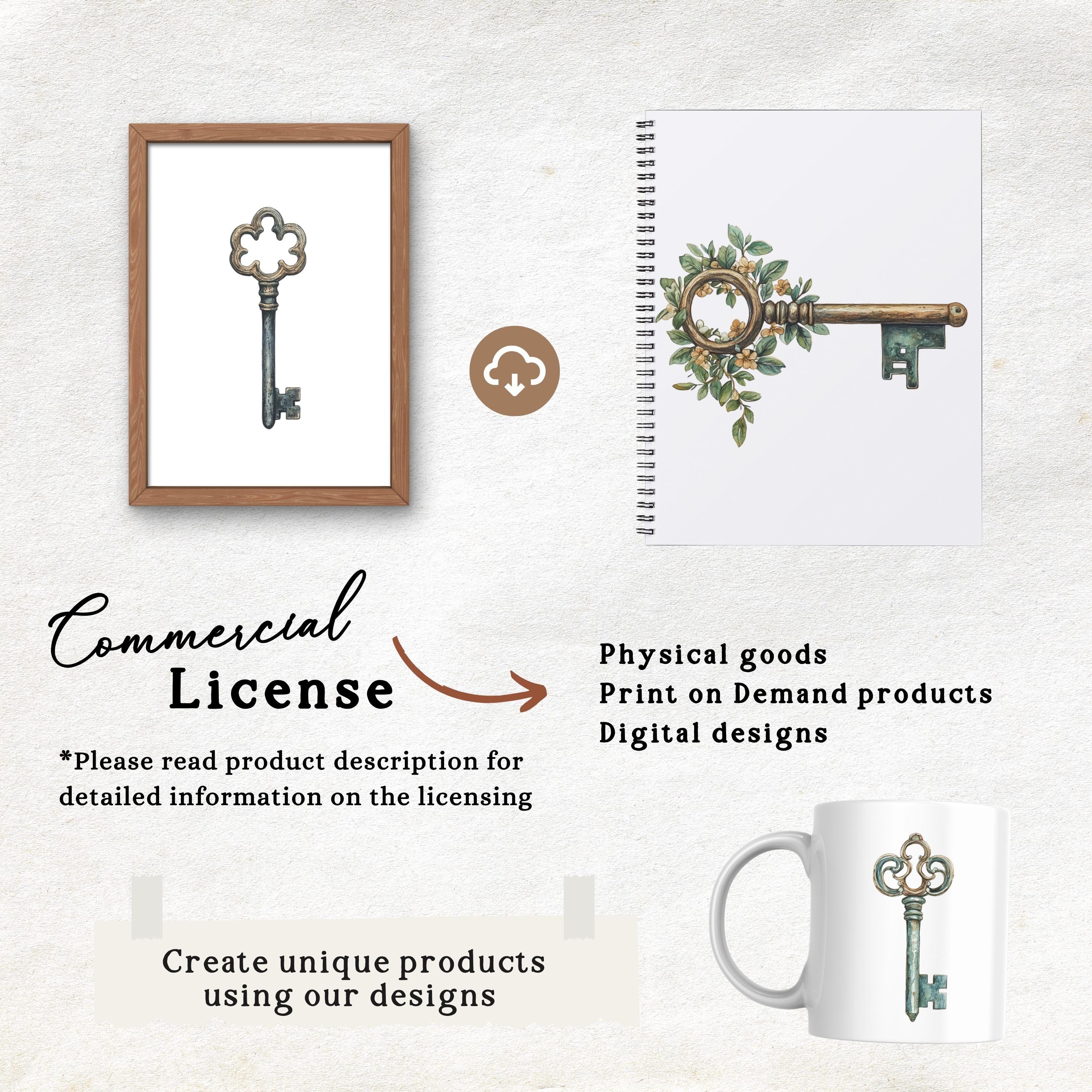 Vintage Keys - 10 Watercolor Clipart Set, Antique Key Illustration ...