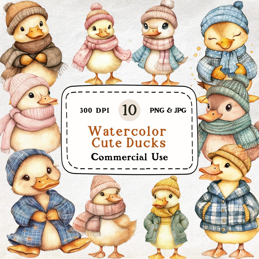 Cute Ducks - 10 Watercolor Clipart Set, Cute Duck Clip Art, Animal ...