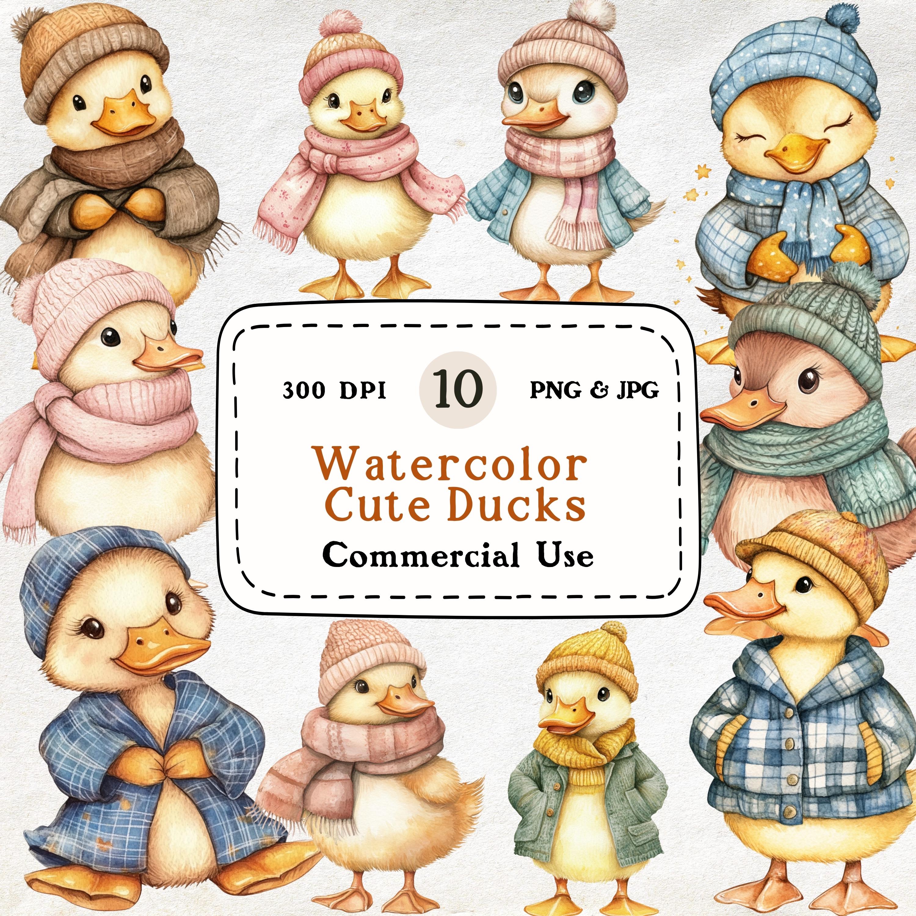 Cute Ducks - 10 Watercolor Clipart Set, Cute Duck Clip Art, Animal ...