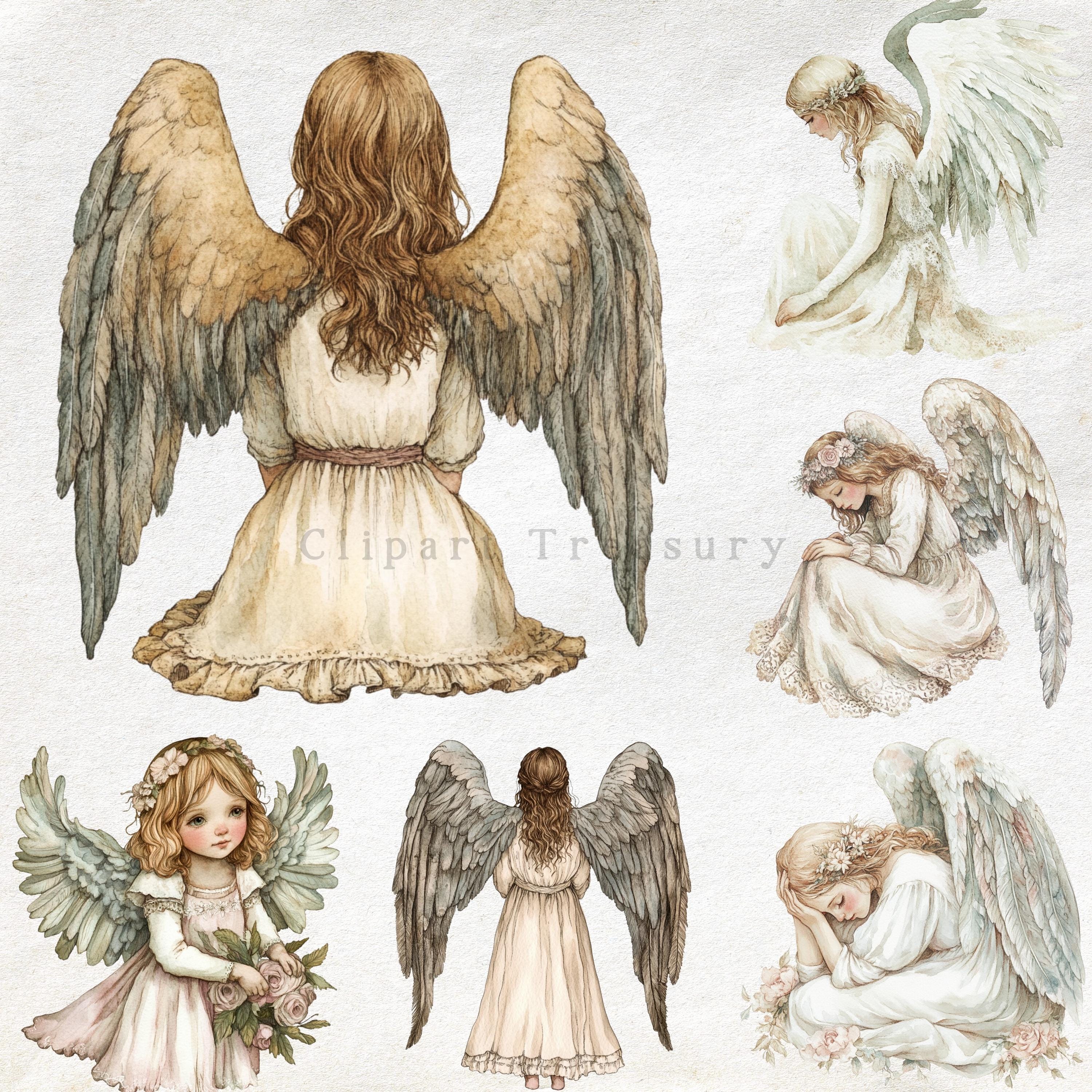 Watercolor Angel Clipart Set – 12 PNG & JPG Illustrations (digital ...