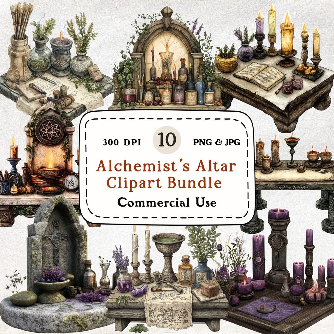 Alchemist's Altar - 10 Watercolor Clipart Set, Altar Clipart, Spiritual ...
