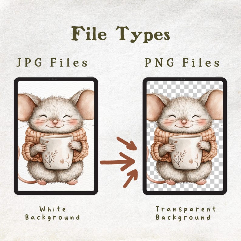 Cute Mouses - 12 Watercolor Clipart Set, Mouse Clipart, Cozy Mice in ...