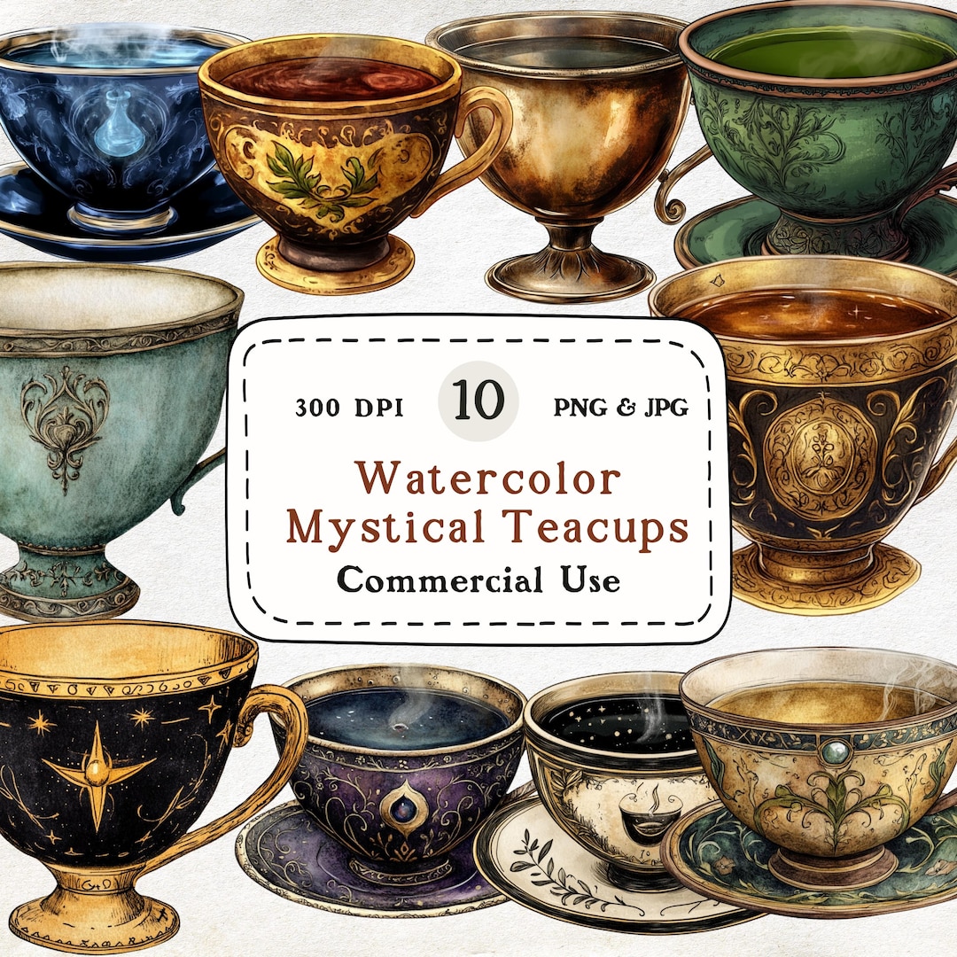 Vintage Teacup - 10 Watercolor Clipart Bundle, Elegant Tea Cups ...