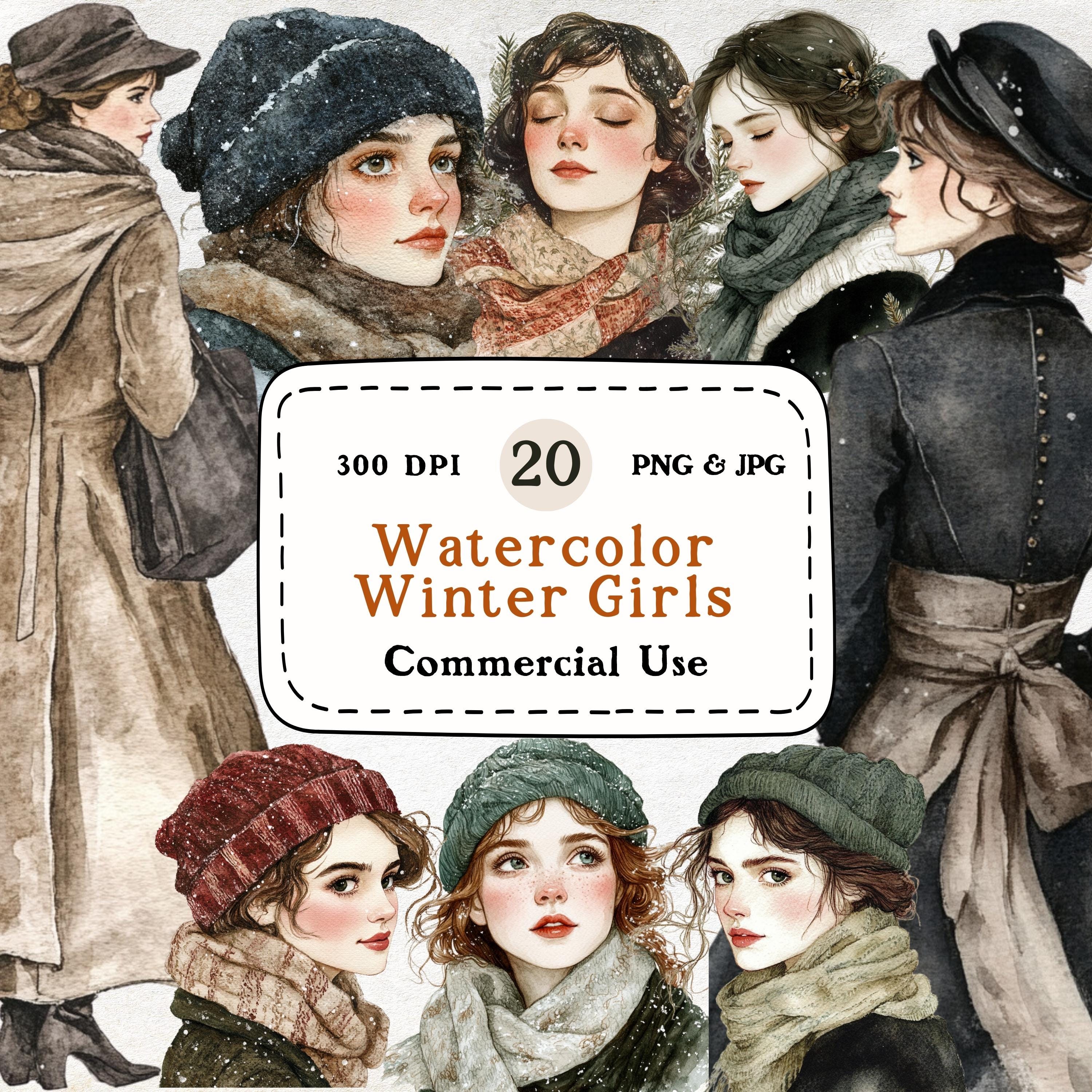 Watercolor Winter Girl Clipart Set – 20 PNG & JPG, Commercial Use ...
