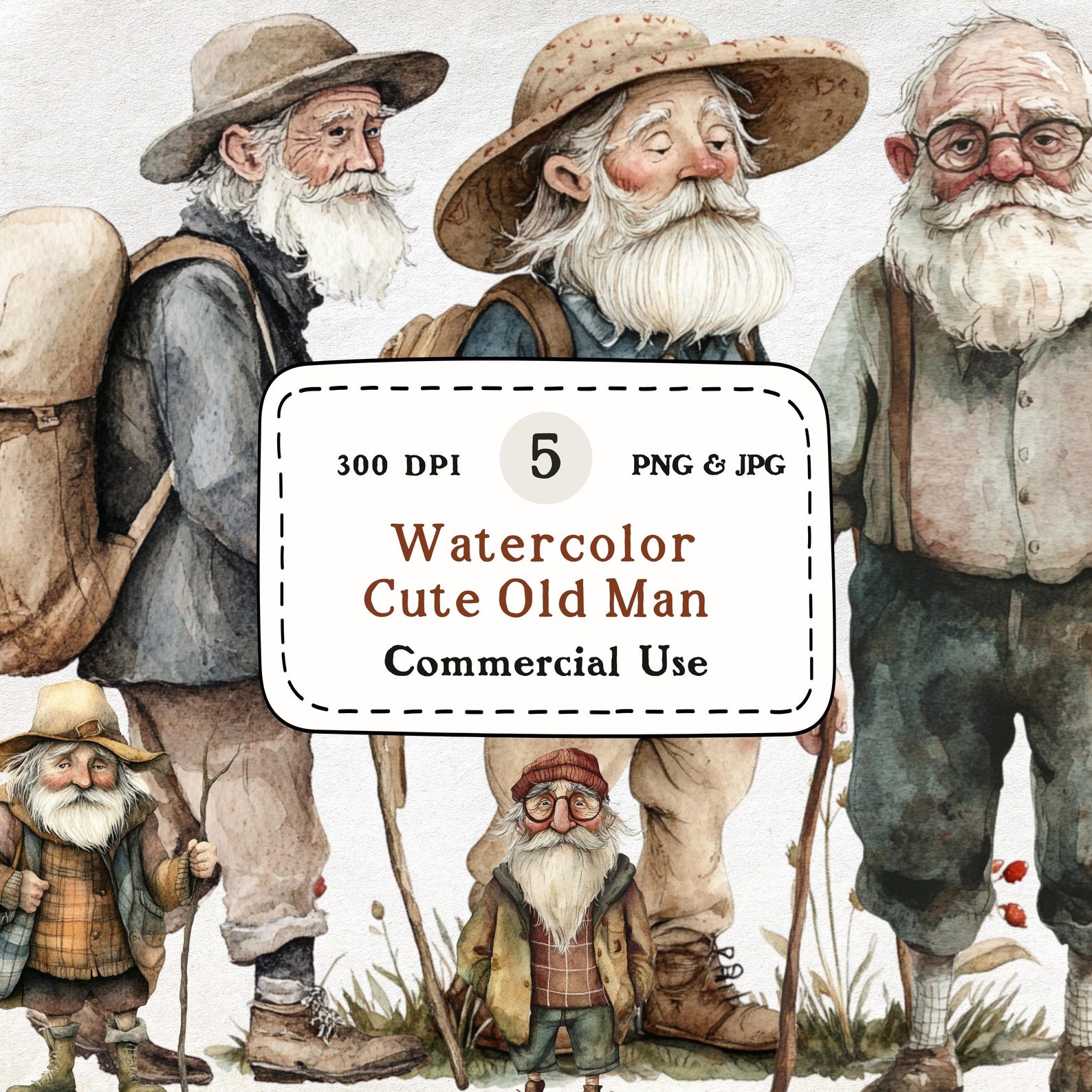 Watercolor Old Man Clipart – 5 Piece Grandfather Set (digital Download ...