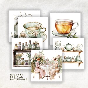 Time for Tea - 100 Watercolor Clipart Set, Tea Time Clipart, Tea Party ...