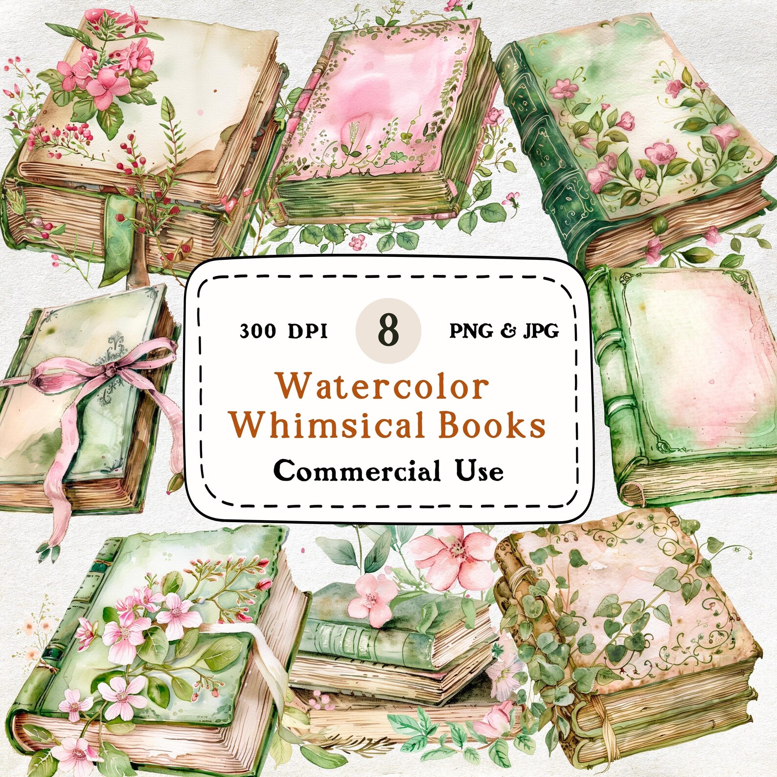 Whimsical Books - 8 Watercolor Clipart Set, Old Book, Diary, Library ...