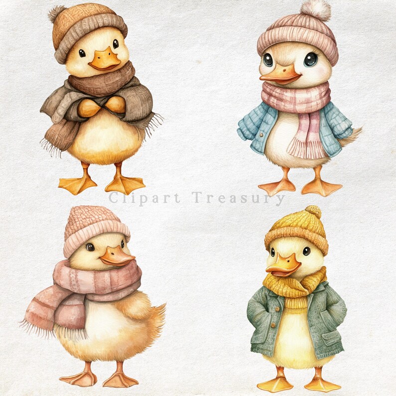 Cute Ducks - 10 Watercolor Clipart Set, Cute Duck Clip Art, Animal ...