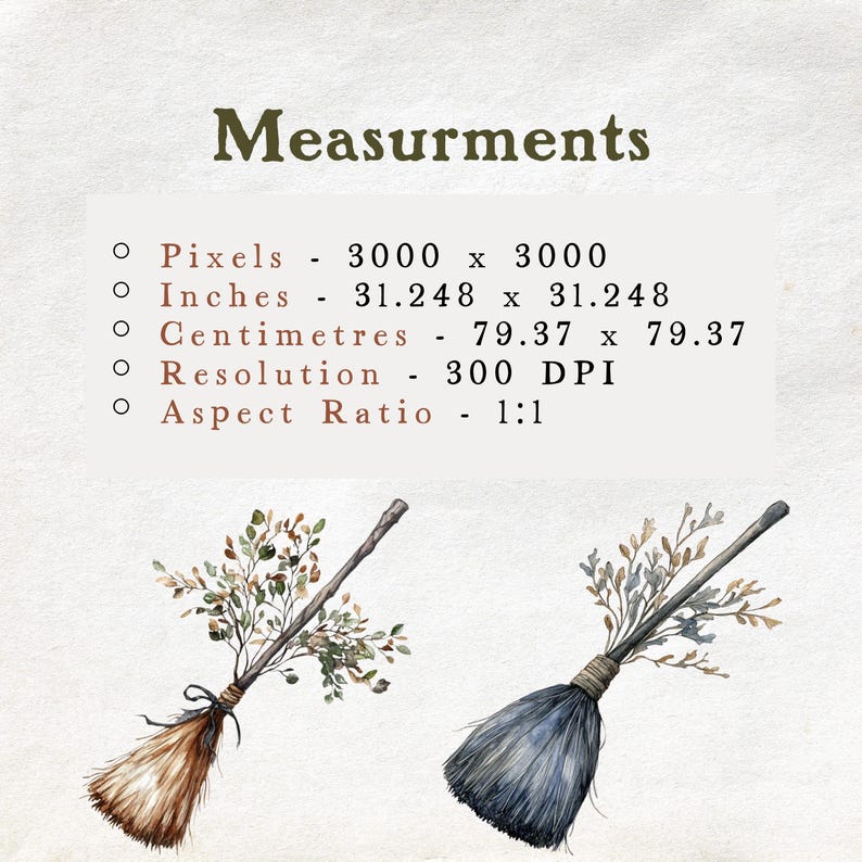 Witch's Broom - 9 Watercolor Clipart Set, Magical Halloween Broom ...