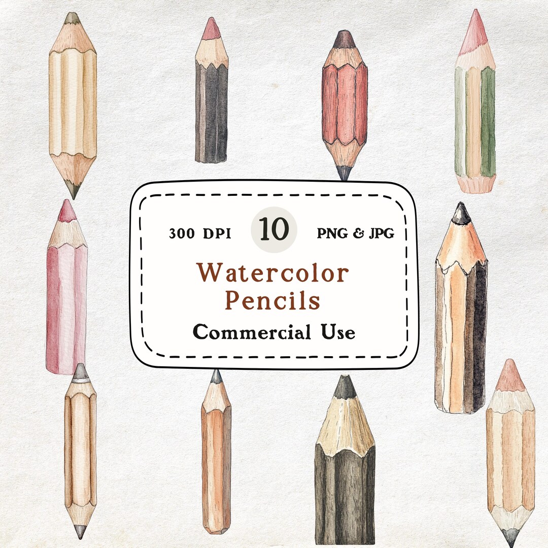 Watercolor Pencils Clipart – Vintage Art School Graphics (PNG & JPG) - Etsy