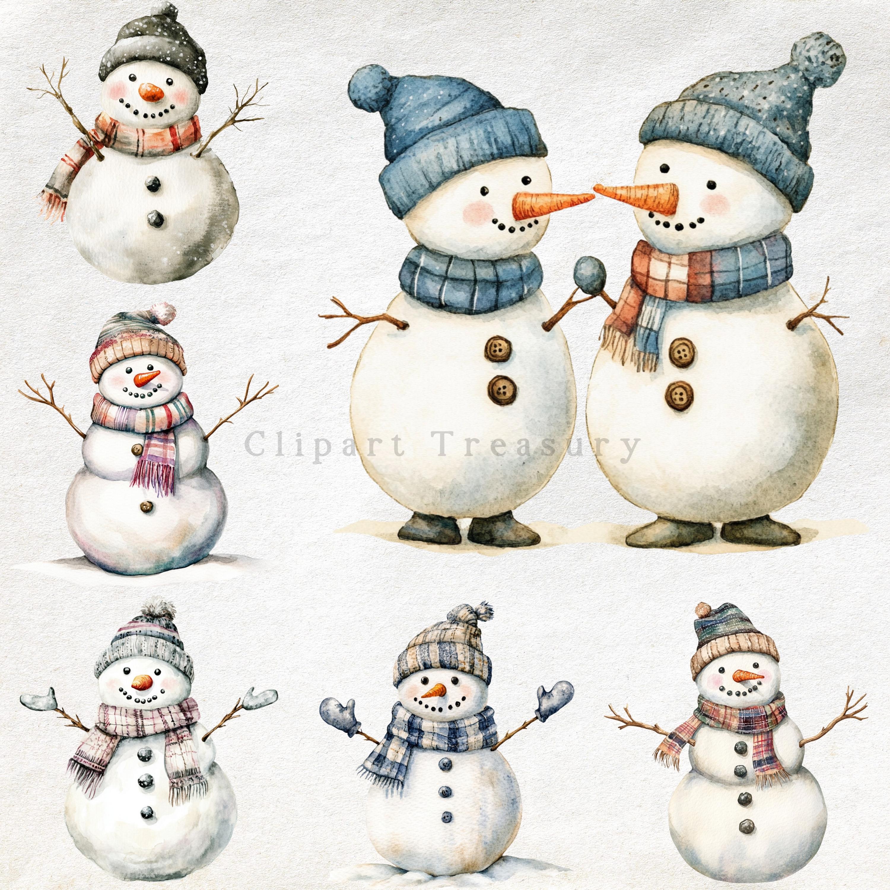 Watercolor Snowmen Clipart Set – Winter Holiday Illustrations (digital ...