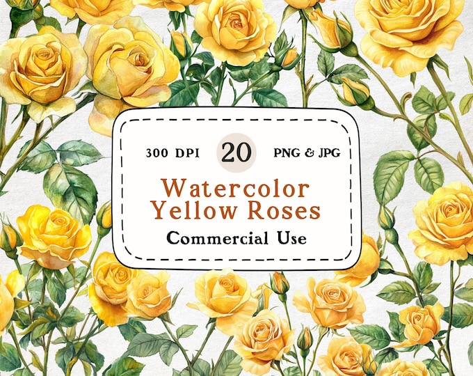 Yellow Rose PNG Clipart, Watercolor Yellow Rose Clipart Bundle, Yellow ...