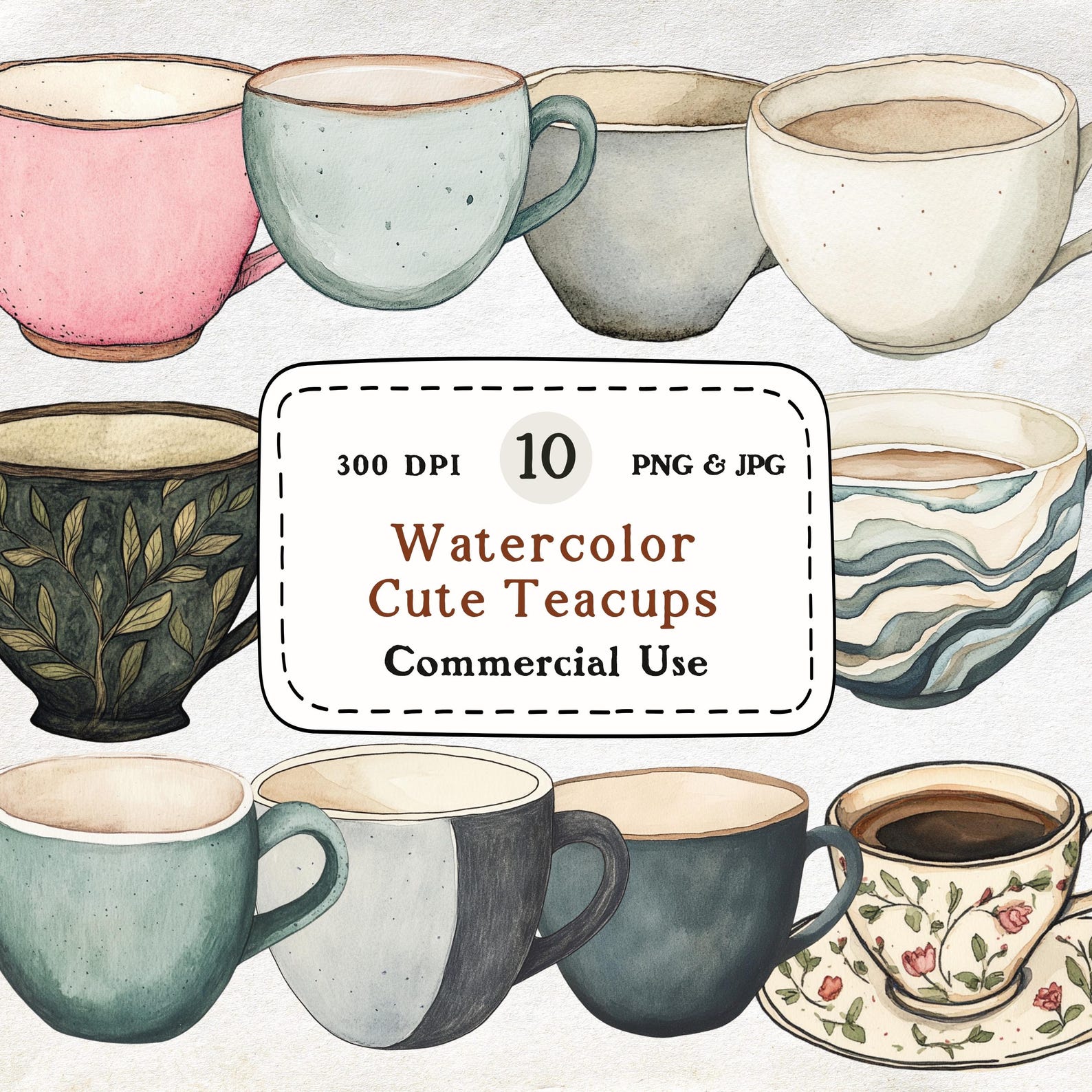 Watercolor Teacup Clipart – Vintage Coffee Mug Set (PNG & JPG) - Etsy
