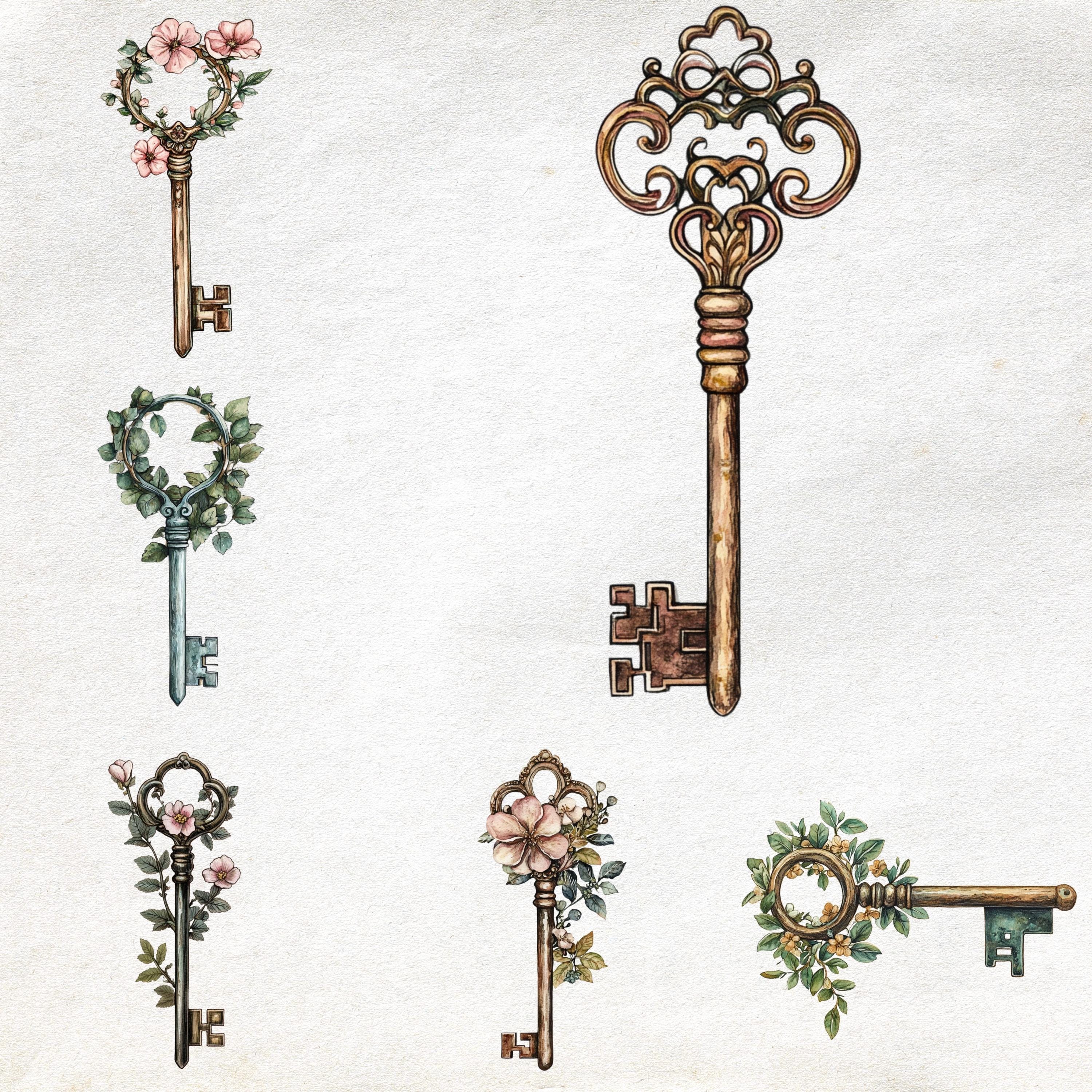 Watercolor Vintage Key Clipart Set – Antique Illustration (PNG & JPG ...