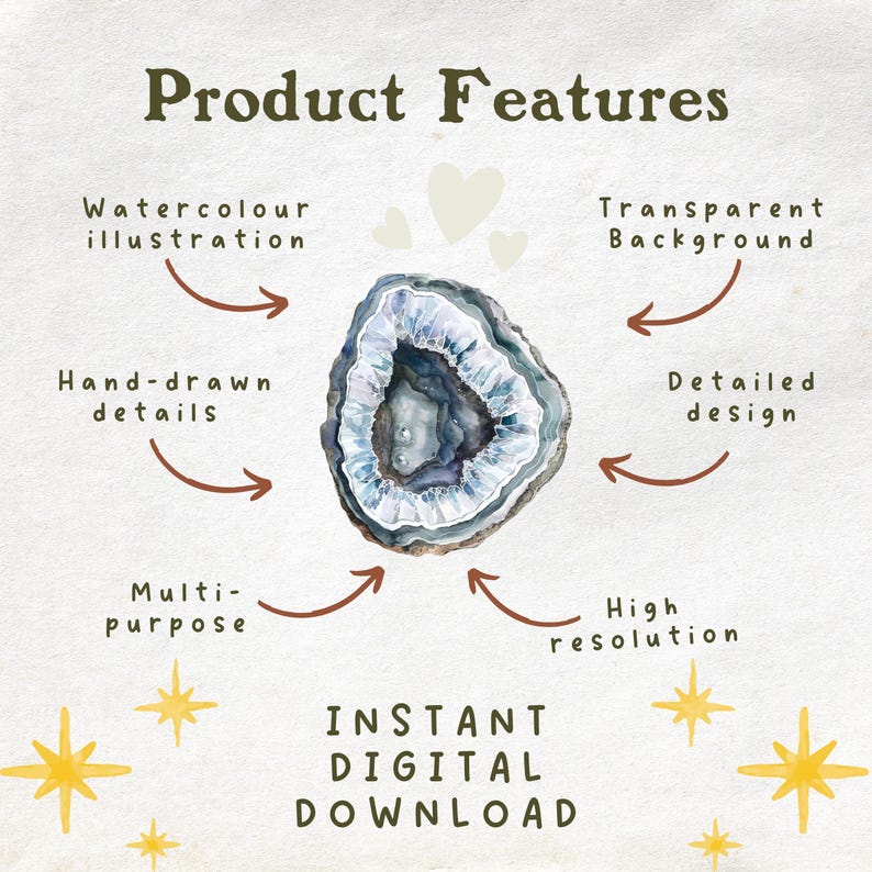 Natural Geodes - 20 Watercolor Clipart Set, Geode Clipart, Crystal PNG ...