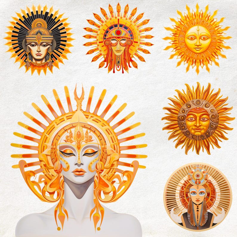 Watercolor Sun Deities Clipart – 10 Solar Gods Illustrations (digital ...