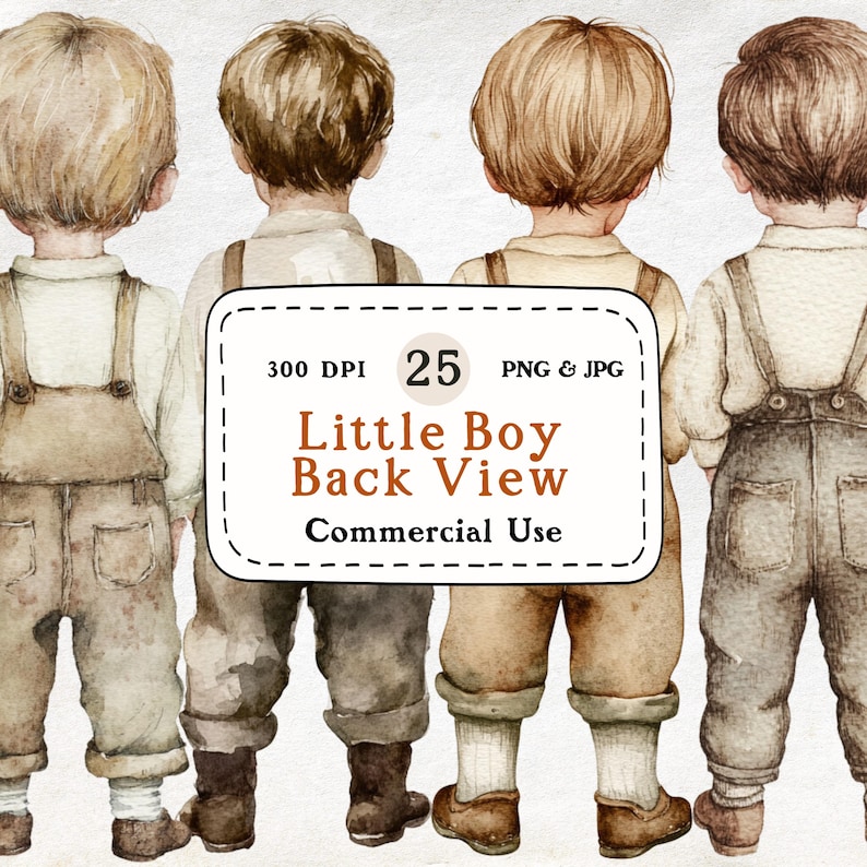 Little Boy Back View - 25 Watercolor Clipart Set, Kid's Illustration ...