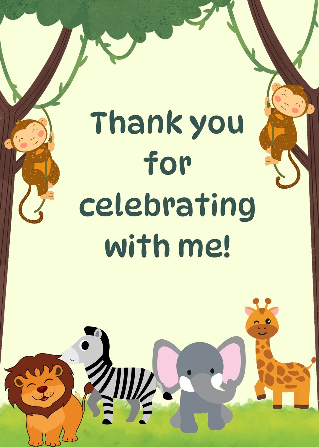 Thank You Card - Safari Birthday Party Thank You Card - Editable on ...